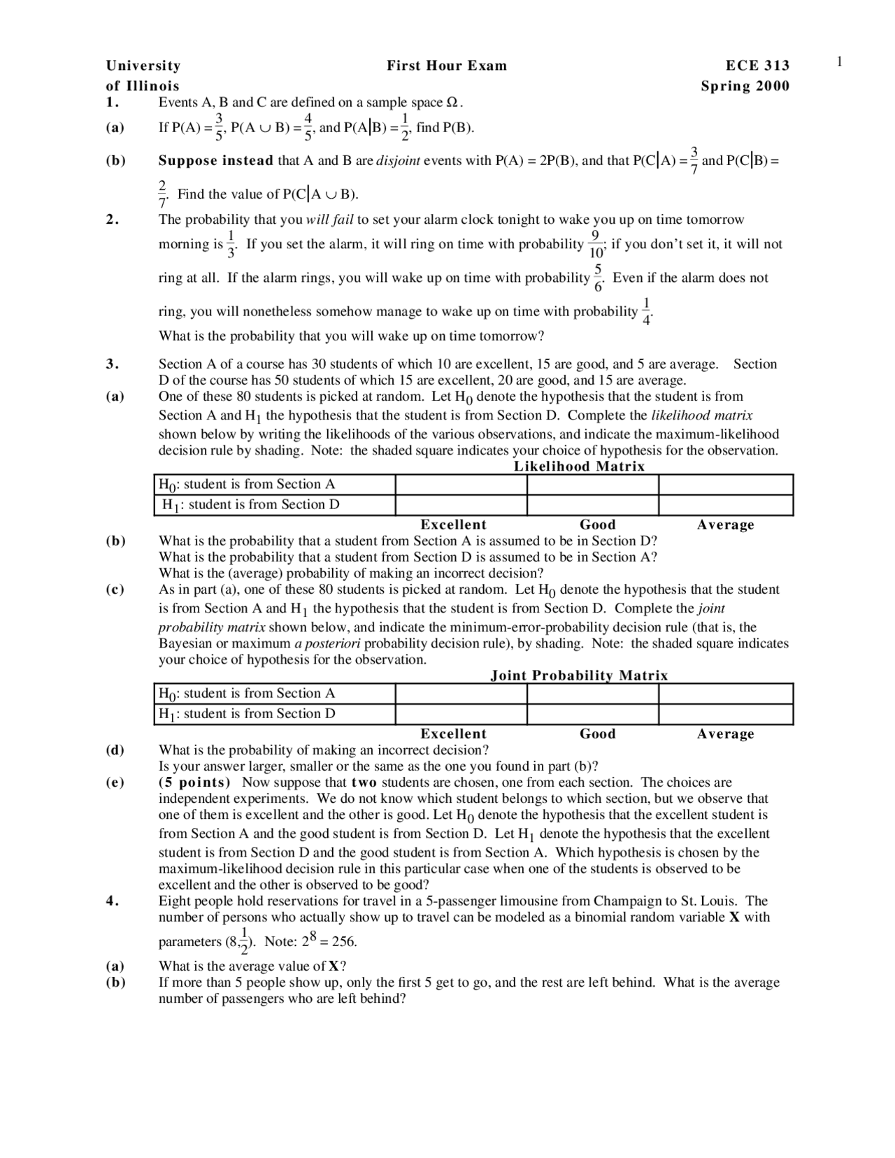 4 Solved Problems to Find the Value of Sample Space - Exam 1 | ECE 313 ...