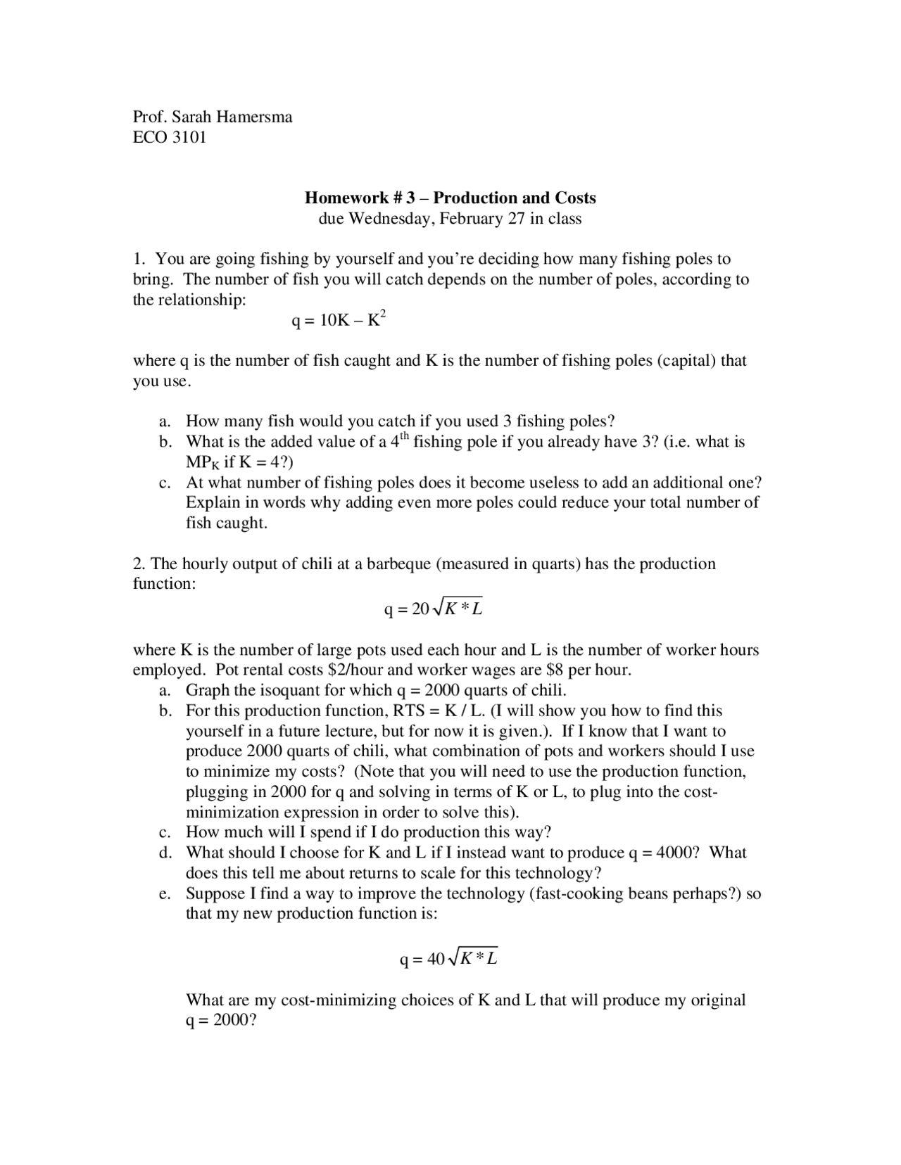 Product and Costs - Intermediate Microeconomics - Homework | ECO 3101 ...