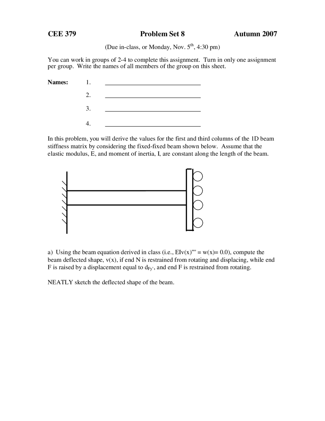 Problem Set 8 Elementary Structure I Cee 379 Docsity