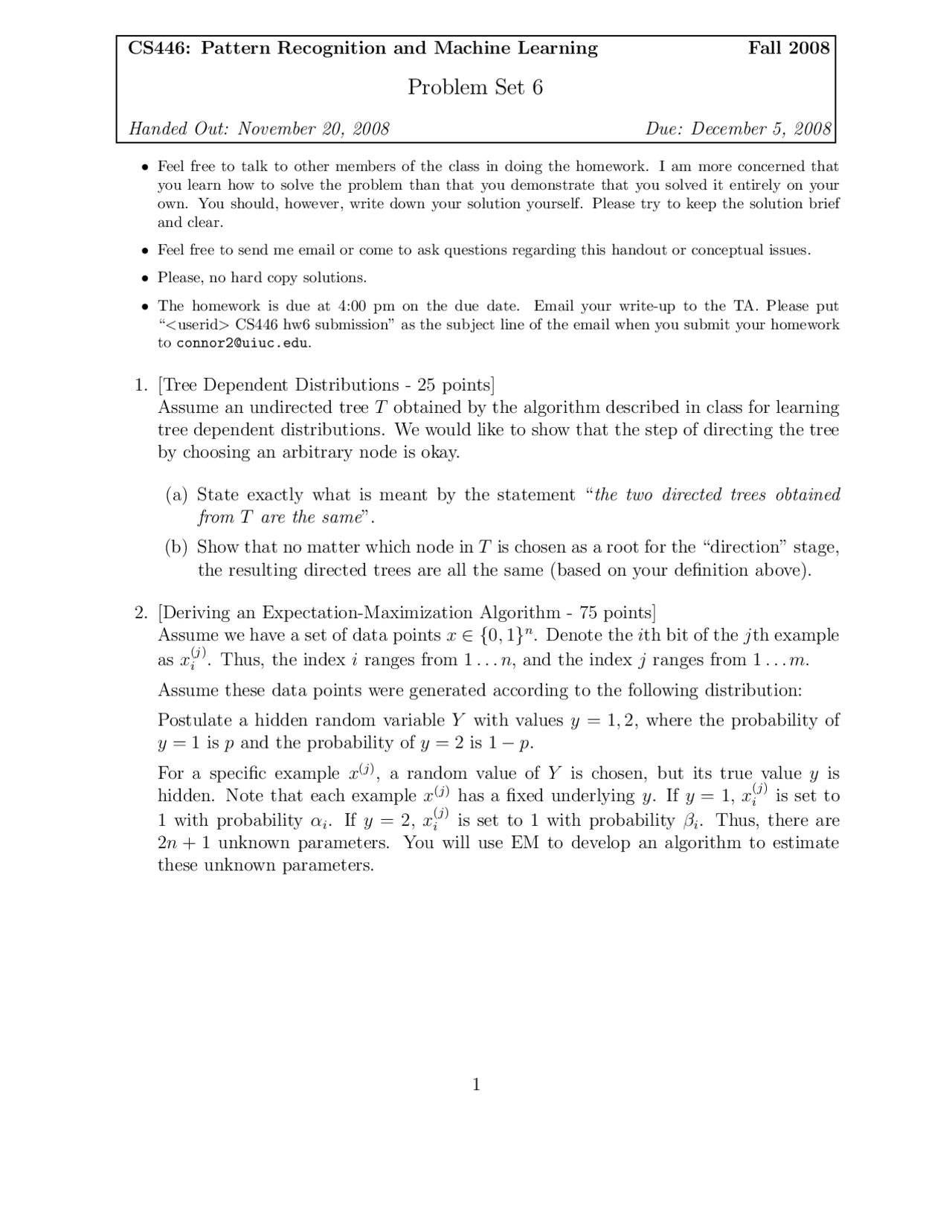 Pattern Recognition And Machine Learning Assignment 6 Cs 446 Docsity