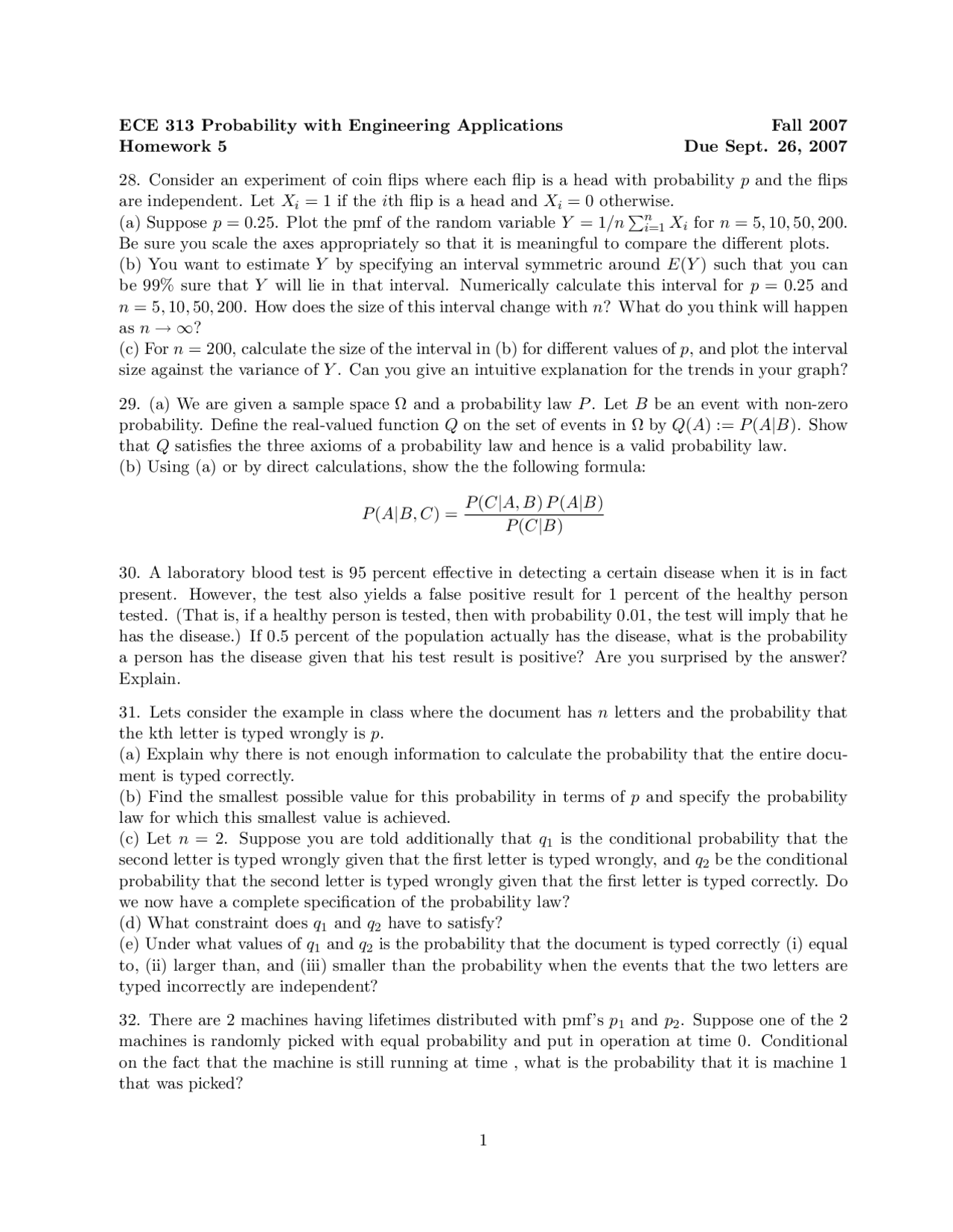 Homework 5 Questions - Probability with Engineering Application | ECE ...