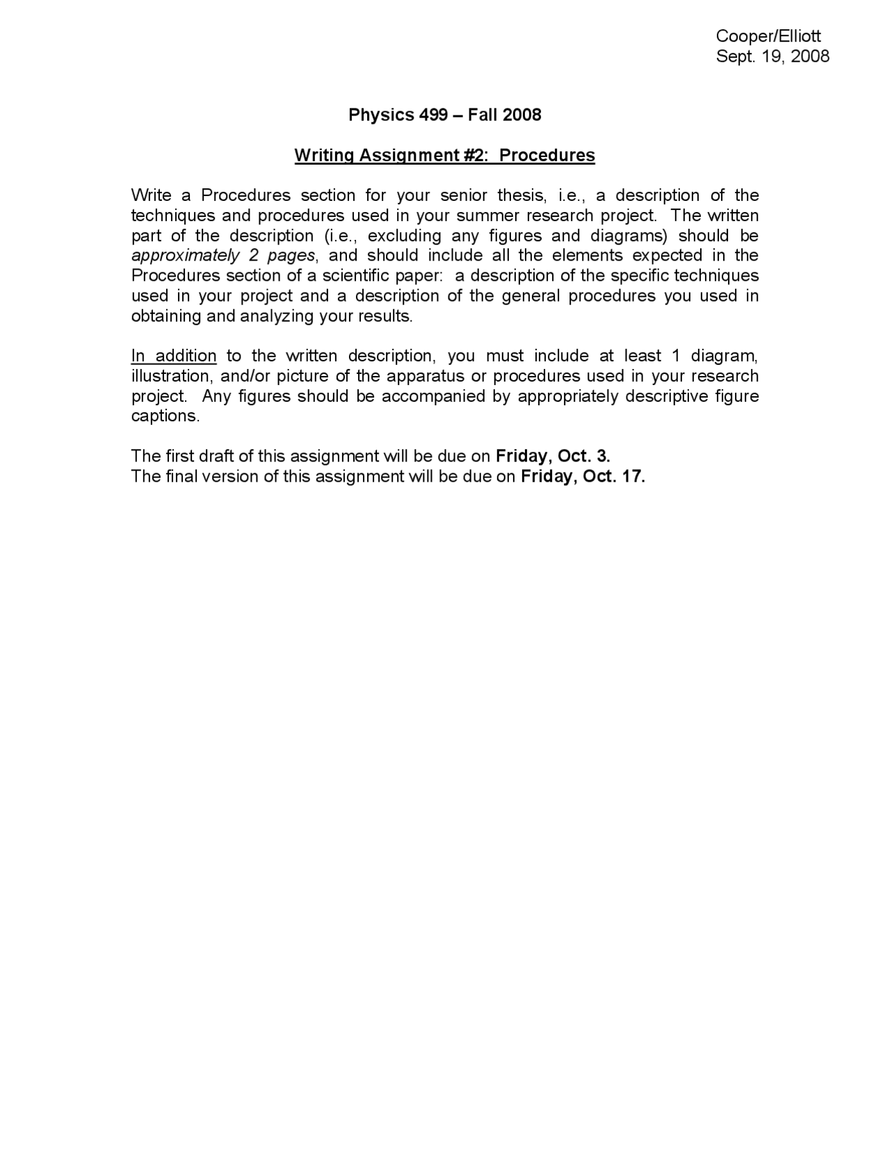 Writing Assignment 2: Procedures | Senior Thesis | PHYS 499 - Docsity