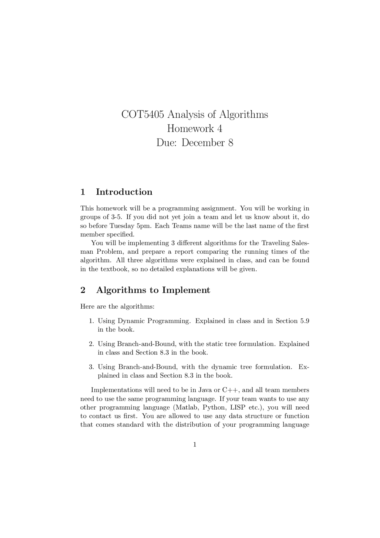 Homework 4 Analysis Of Algorithms Cot 5405 Docsity 0345