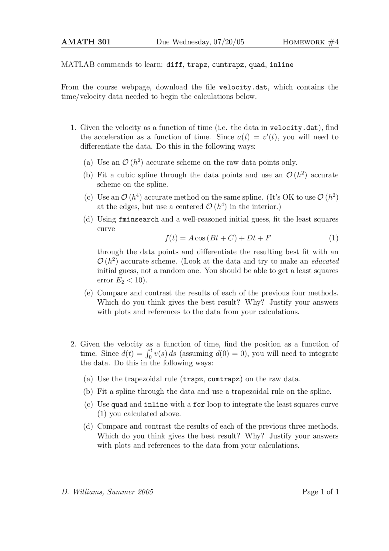 Homework 4 Unsolved Questions Beginning Scientific Computing Amath