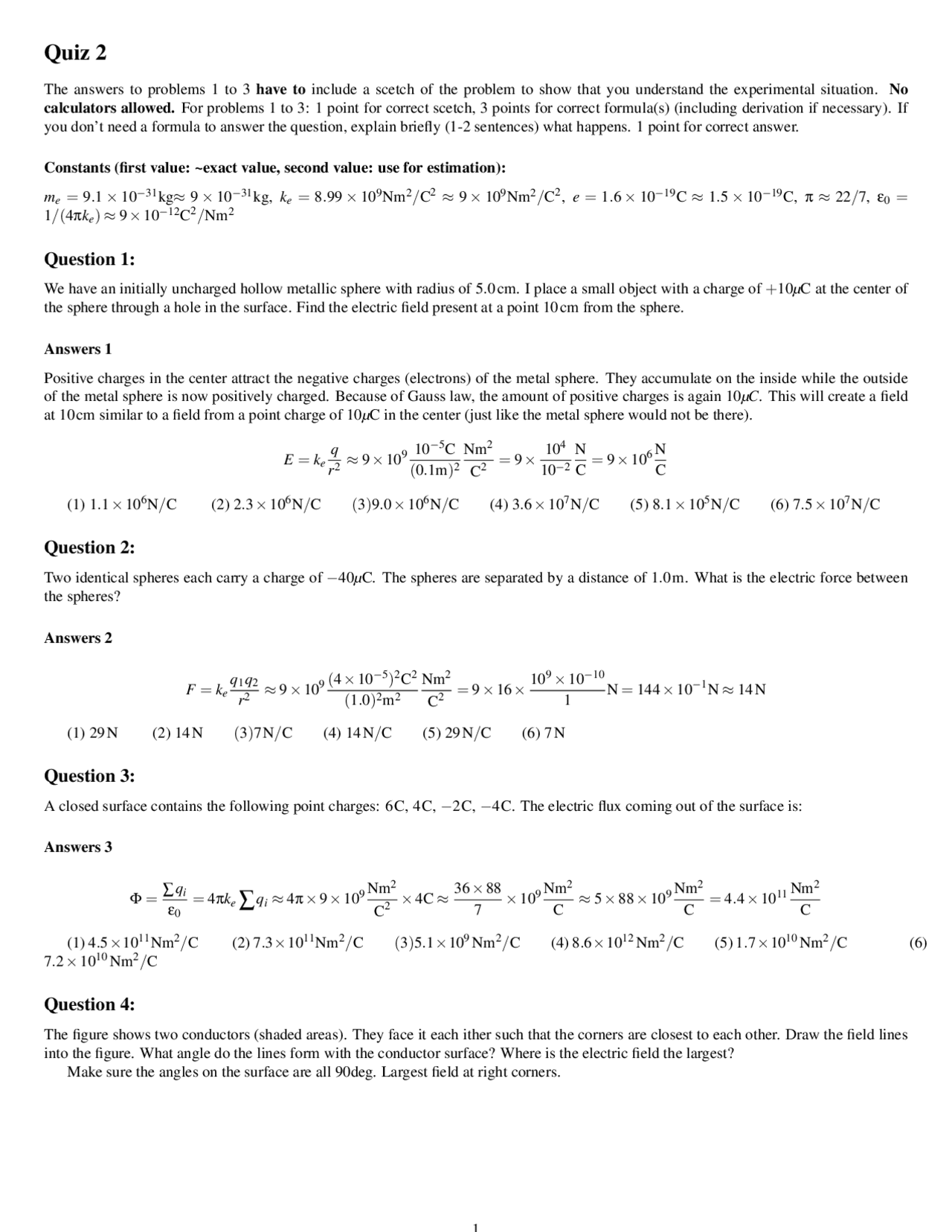 4 Solved Questions on General Physics 2 - Quiz 2 | PHY 2054 - Docsity