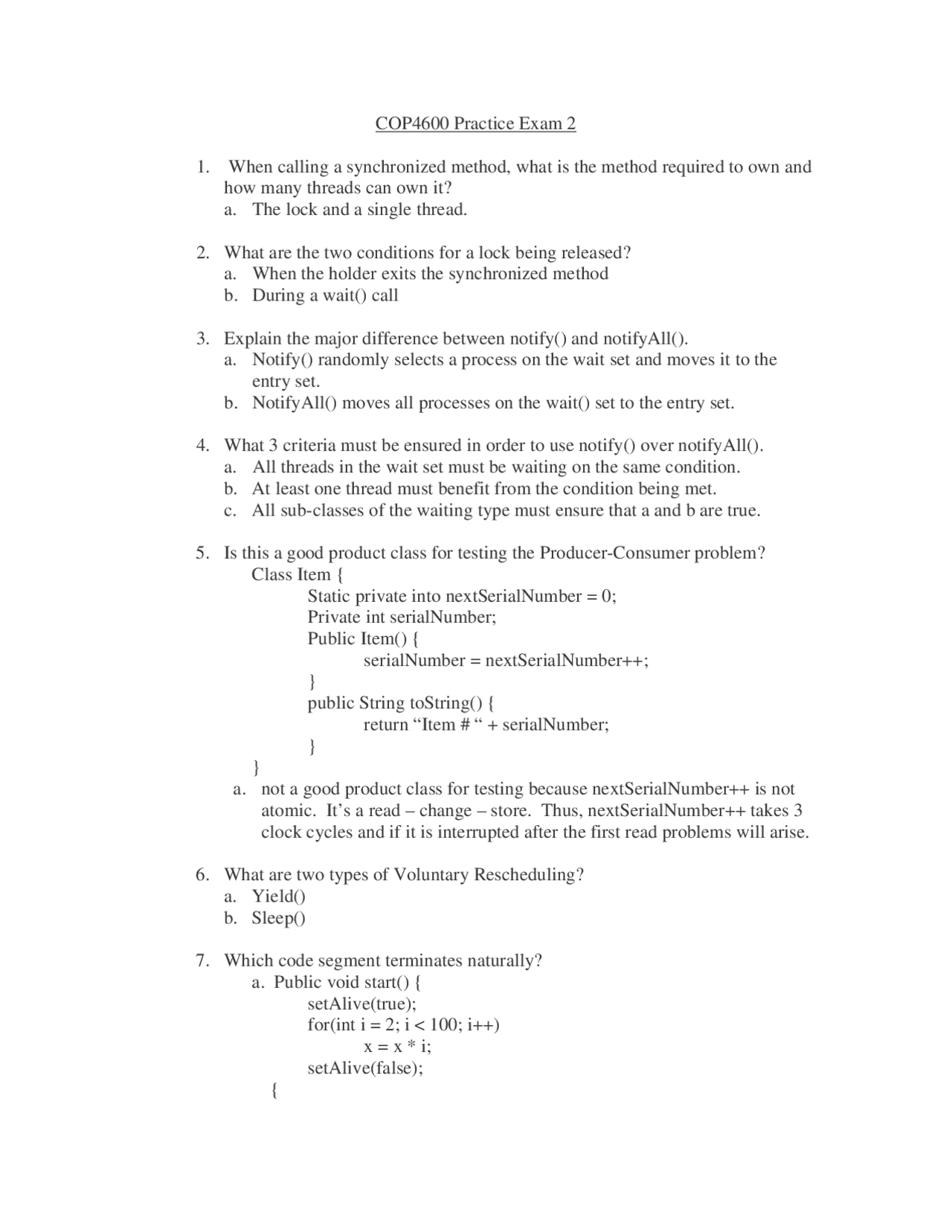 Practice Exam 2 - Operating Systems | COP 4600 | Exams Operating ...