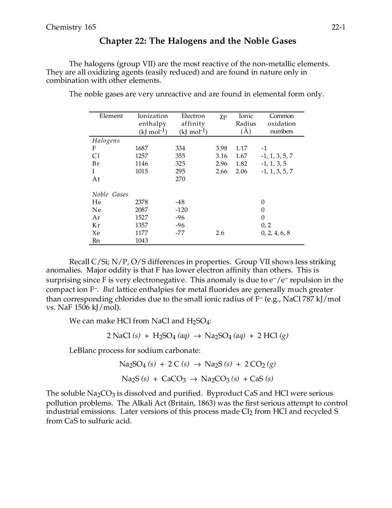 Notes on The Halogens and Noble Gases - Honors-General Chemistry | CHEM ...