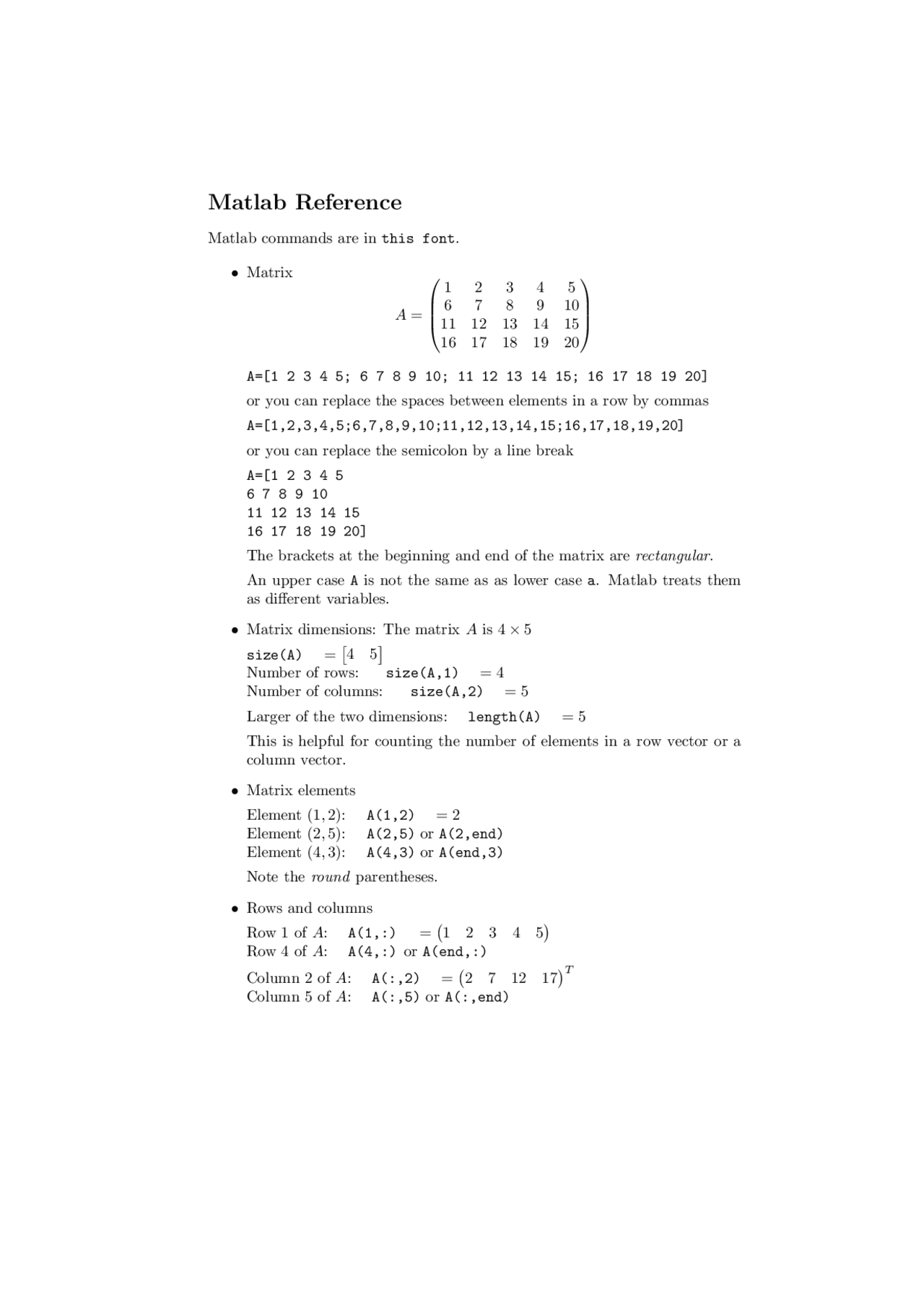 Matrix Dimension and Elements, Rows and the Columns | MA 580 - Docsity
