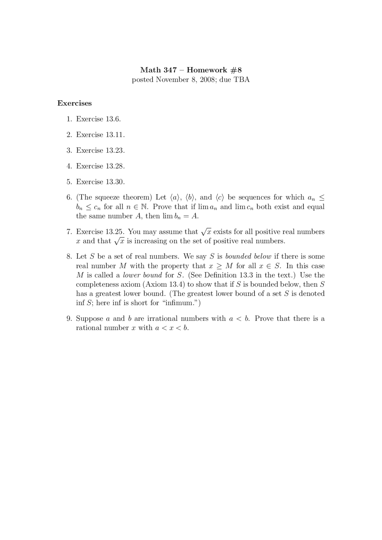 9 Questions For Assignment 8 Fundamental Mathematics Math 347 Docsity