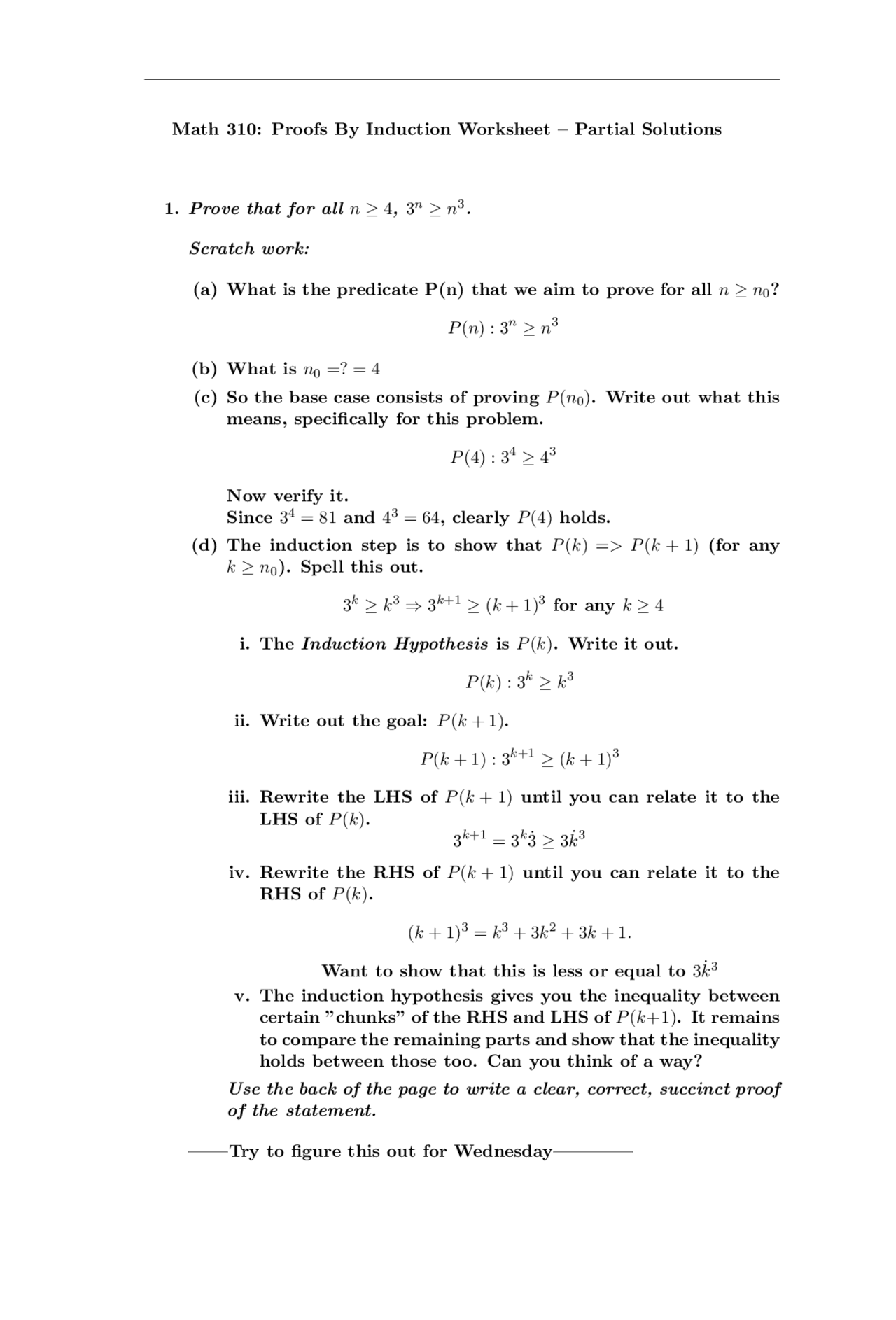 Proofs By Induction Sheet Mathematical Reasoning Math 310 Docsity