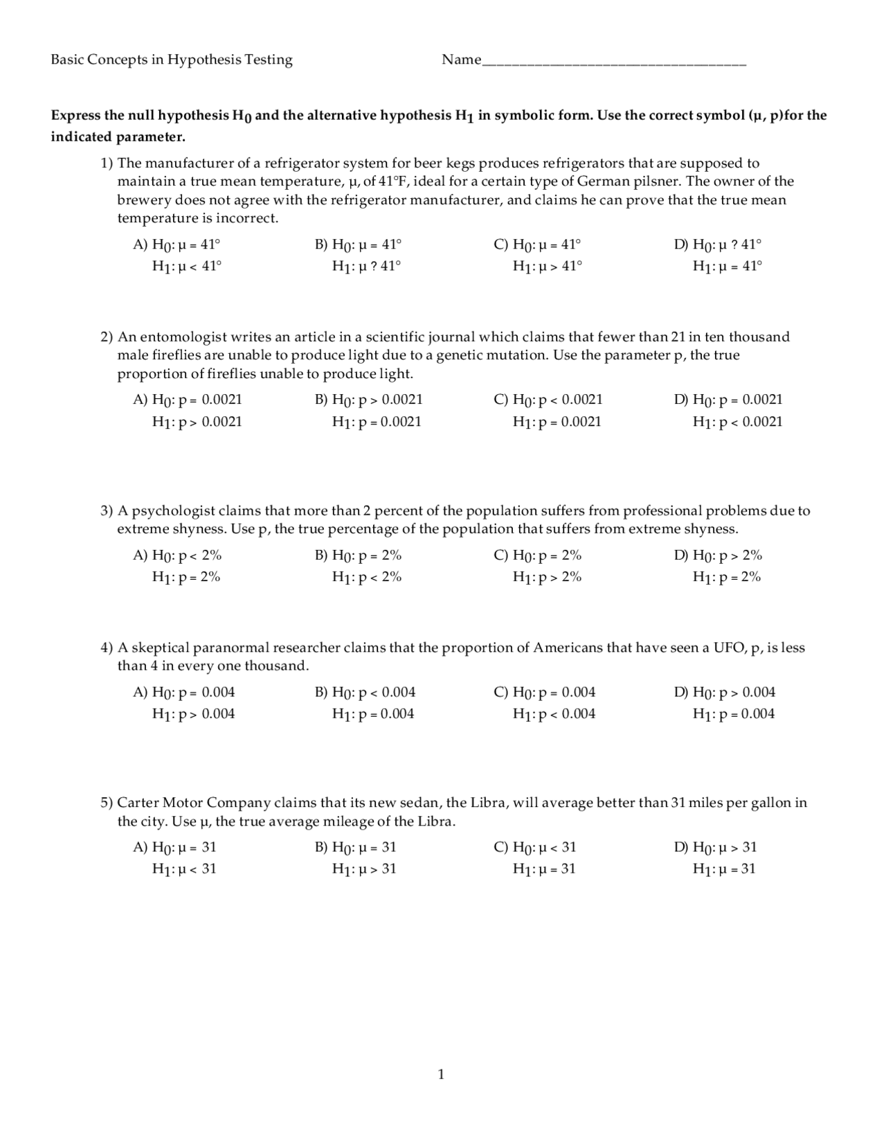 Basic Concepts in Hypothesis Testing - Elements of statistics | MA 116 ...