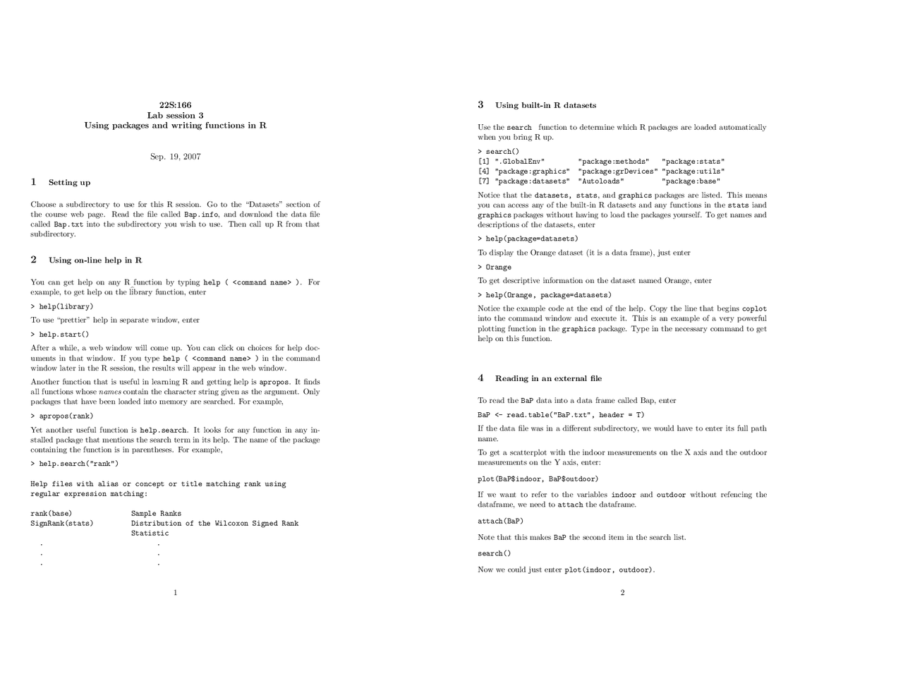 Lab 3: Using Packages and Writing Functions in R | 22S 166 - Docsity