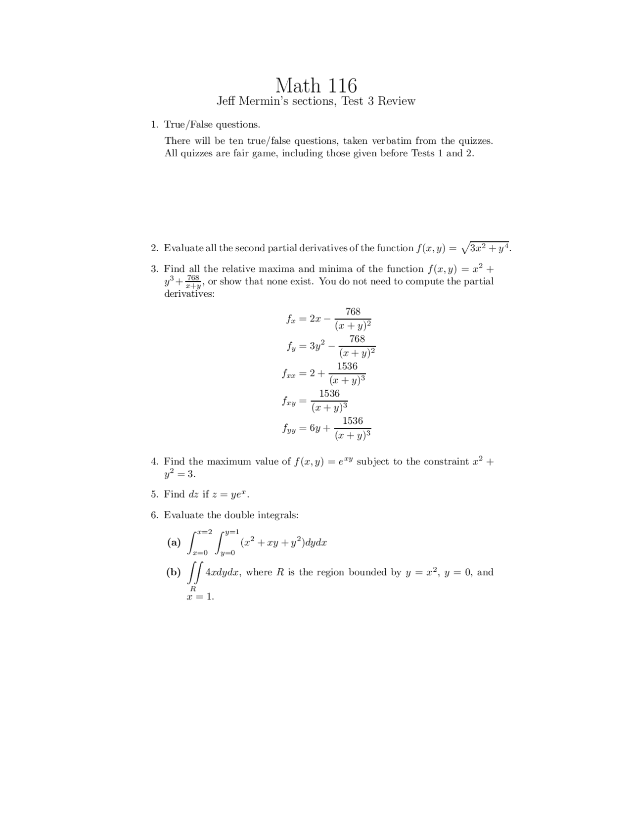 Exam 3 Review Questions Calculus Ii Math 116 Docsity