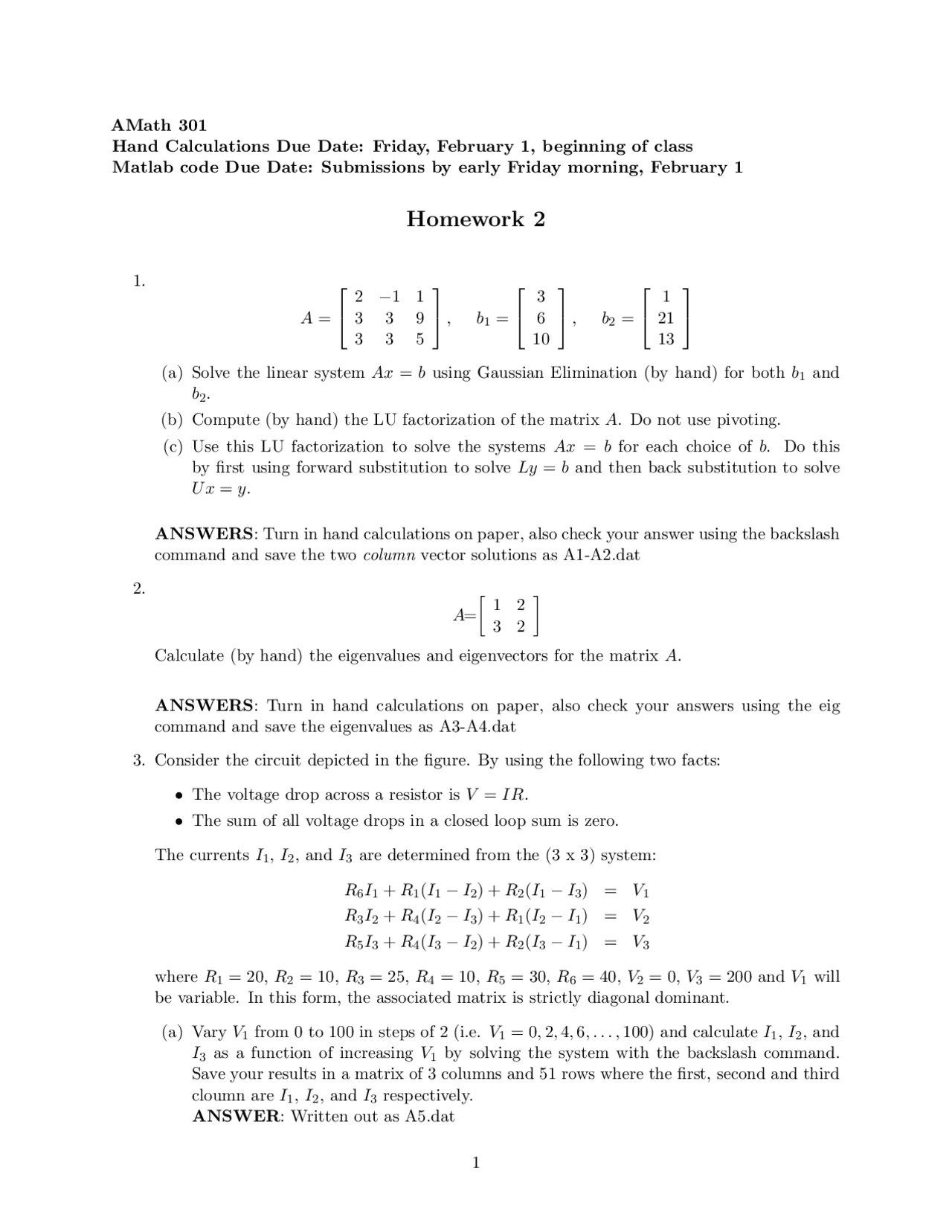 Homework 2 Questions Beginning Scientific Computing Amath 301 Docsity