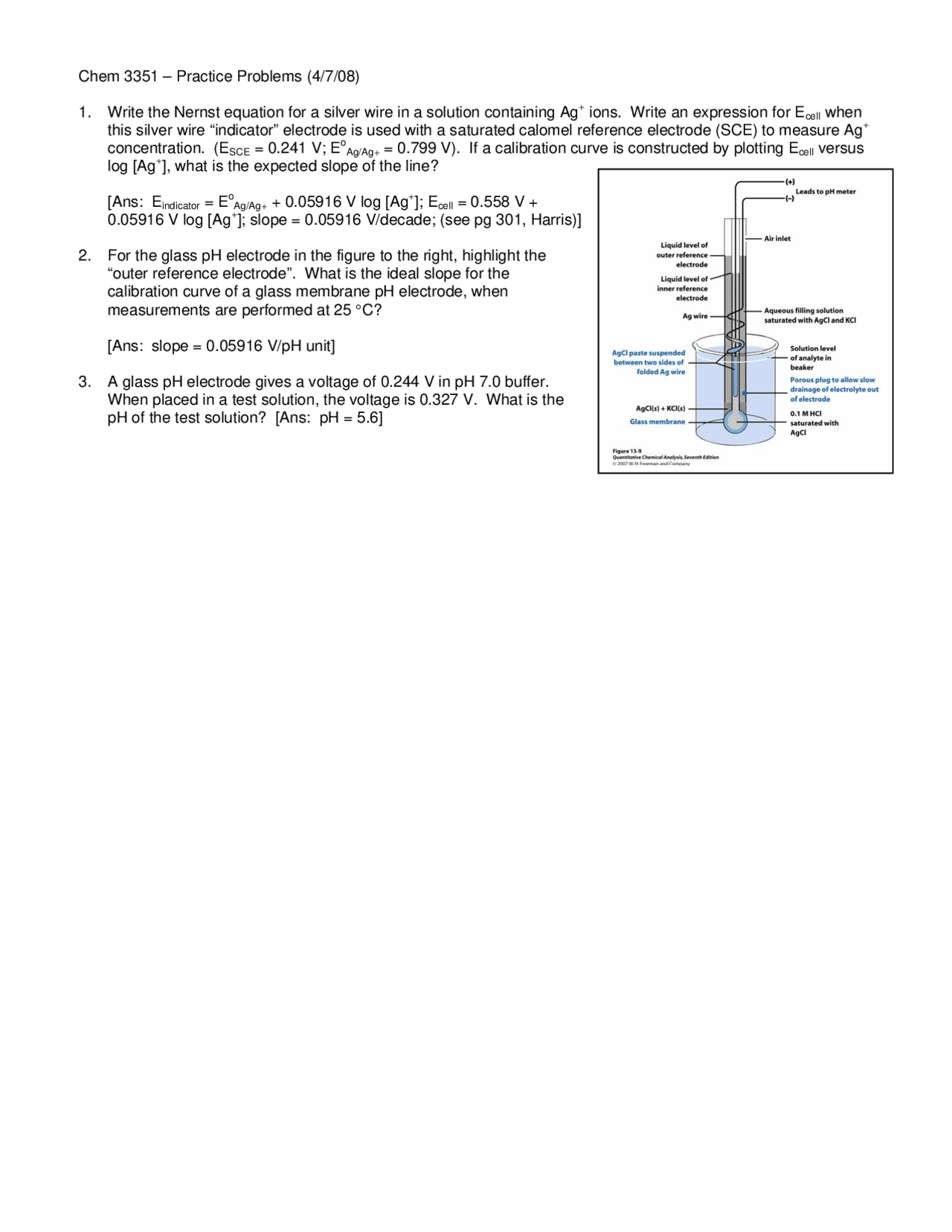 3 Practice Problems on Analytical Chemistry - Review Sheet | CHEM 3351 ...