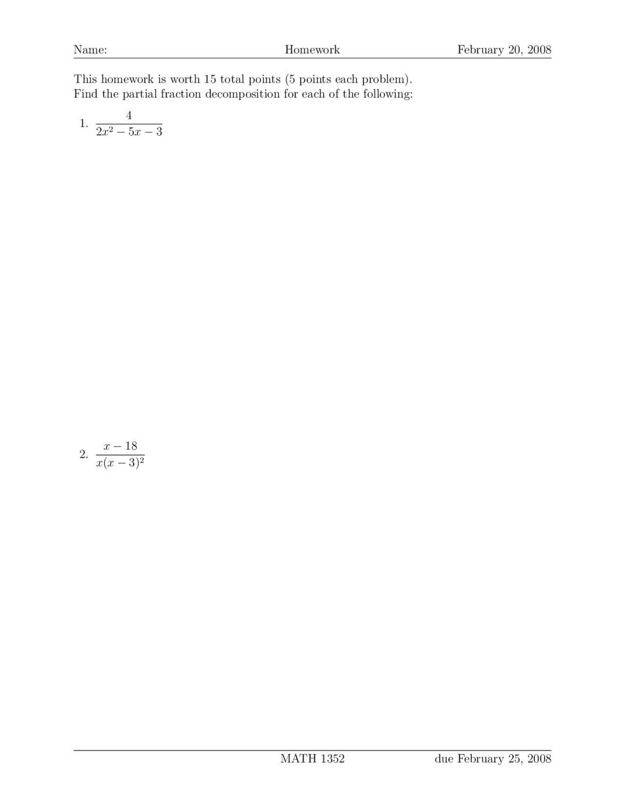 Homework Questions On Calculus Ii Honors Fall 2008 Math 1352 Docsity
