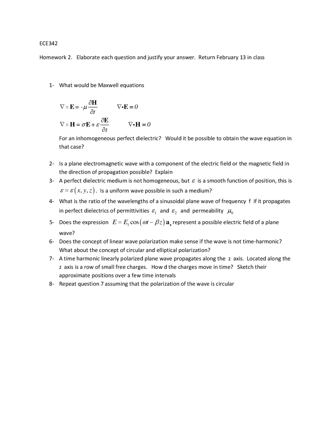 Homework 2 Equation Electromagnetic Fields And Devices Ii Ece 342