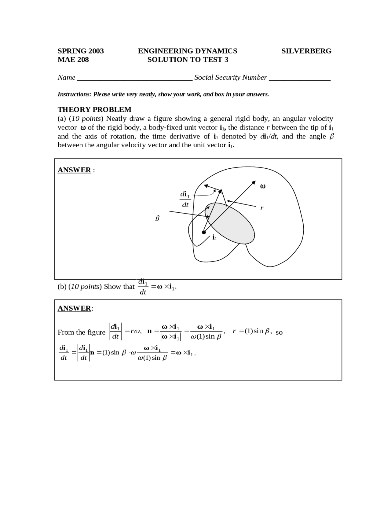 Test 3 With Solution Engineering Dynamics Mae 208 Docsity