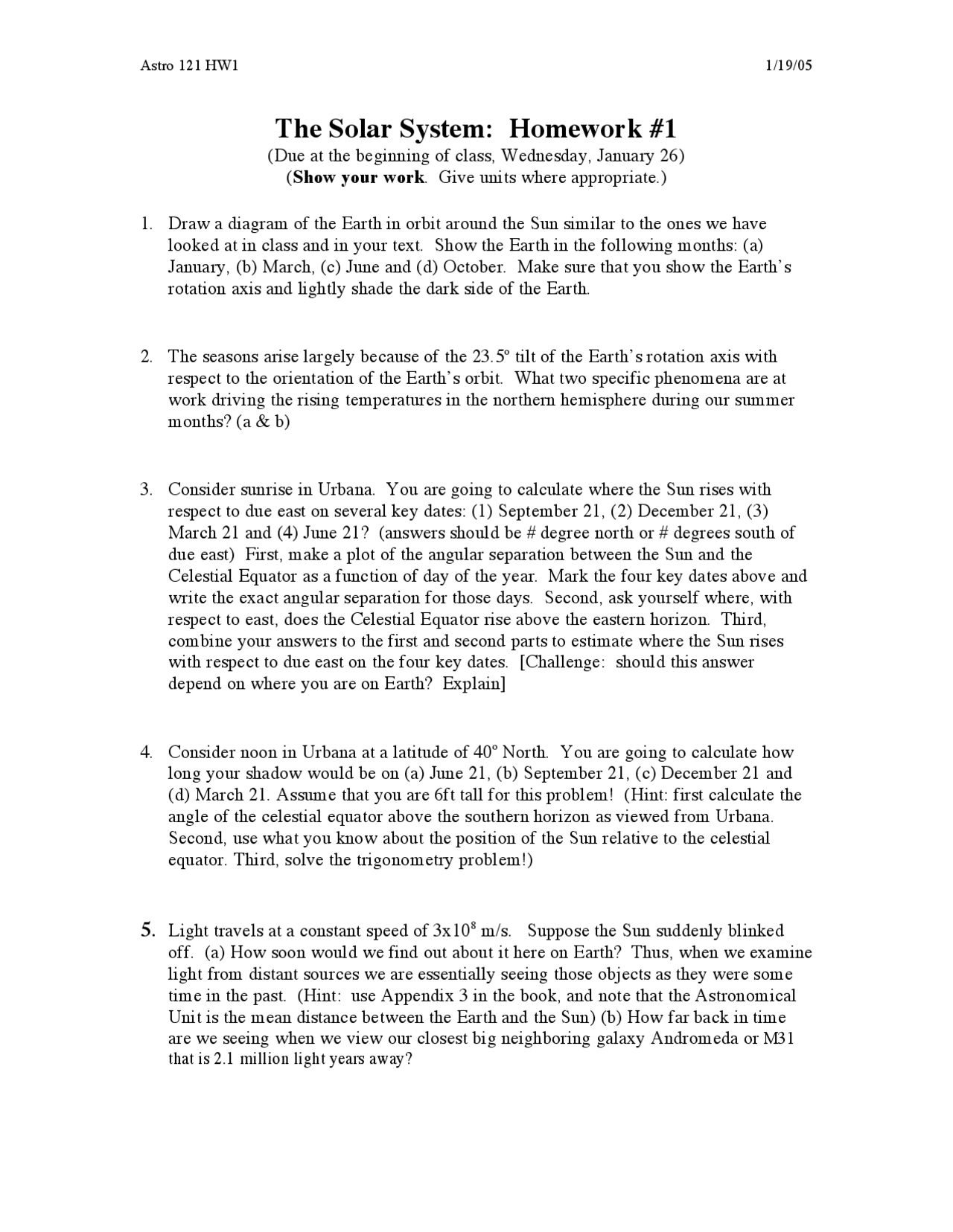 5 Questions On The Solar System Assignment 1 Astr 121 Docsity