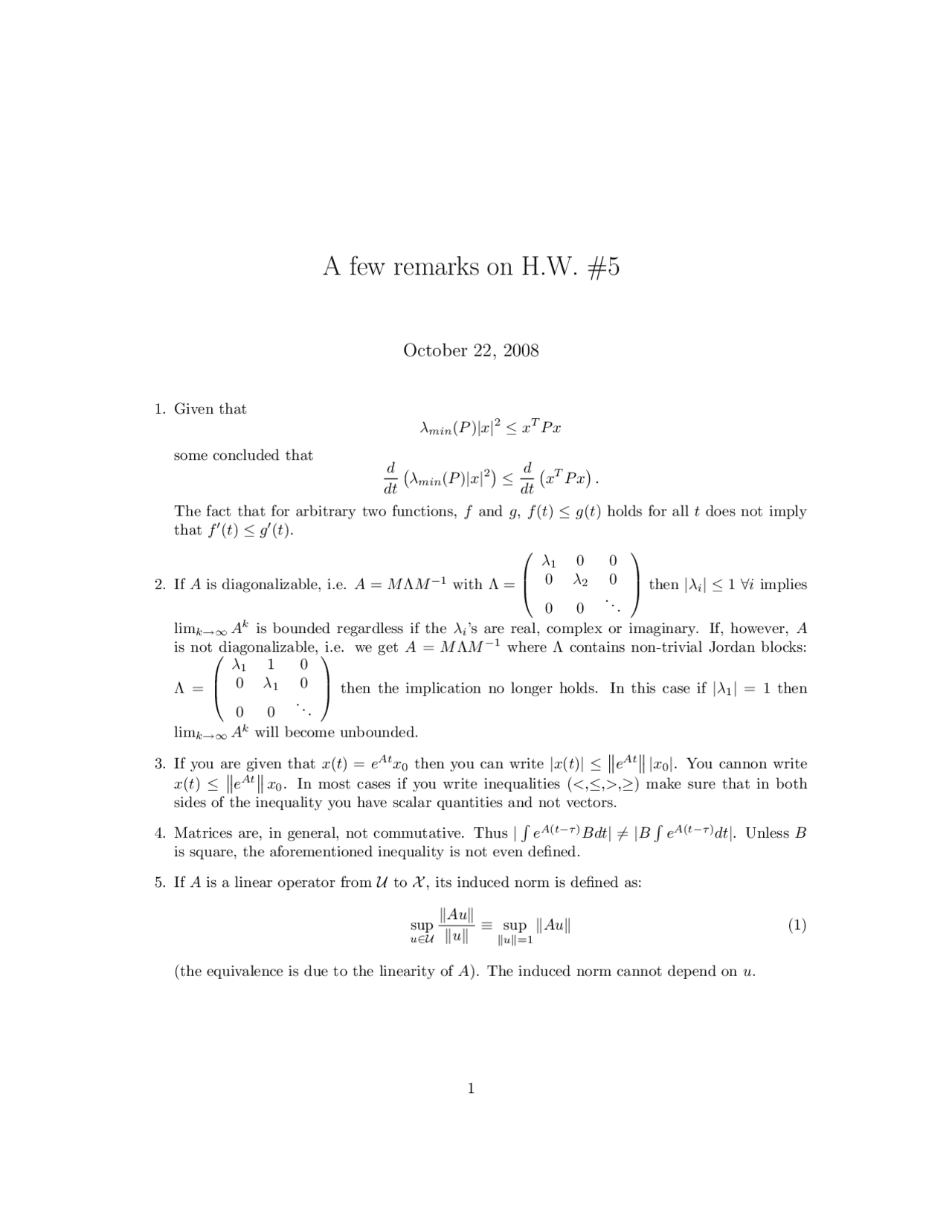 Homework 5 Control System Theory And Design Fall 2008 Ece 515 Docsity