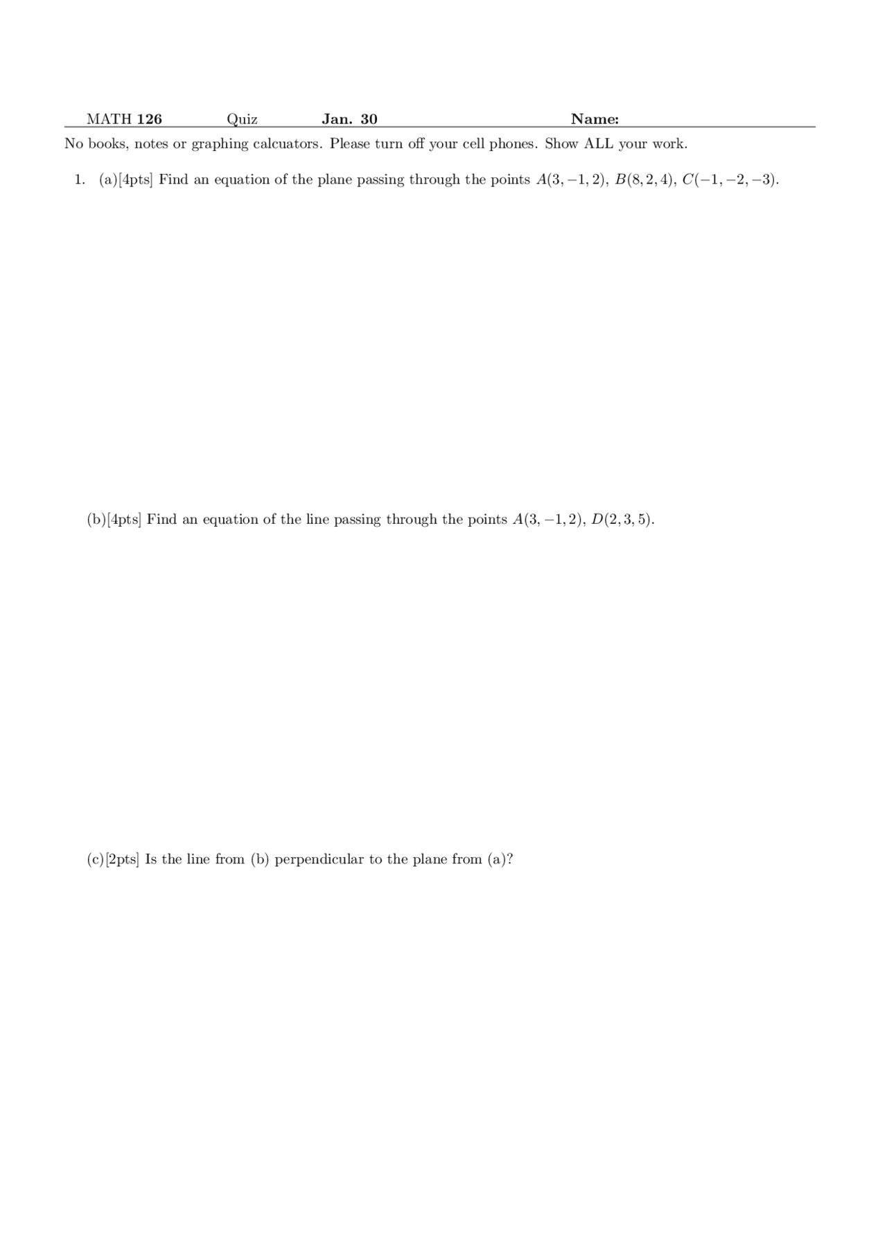 3 Questions For Quiz Calculus Analytic Geometry Math 126 Docsity