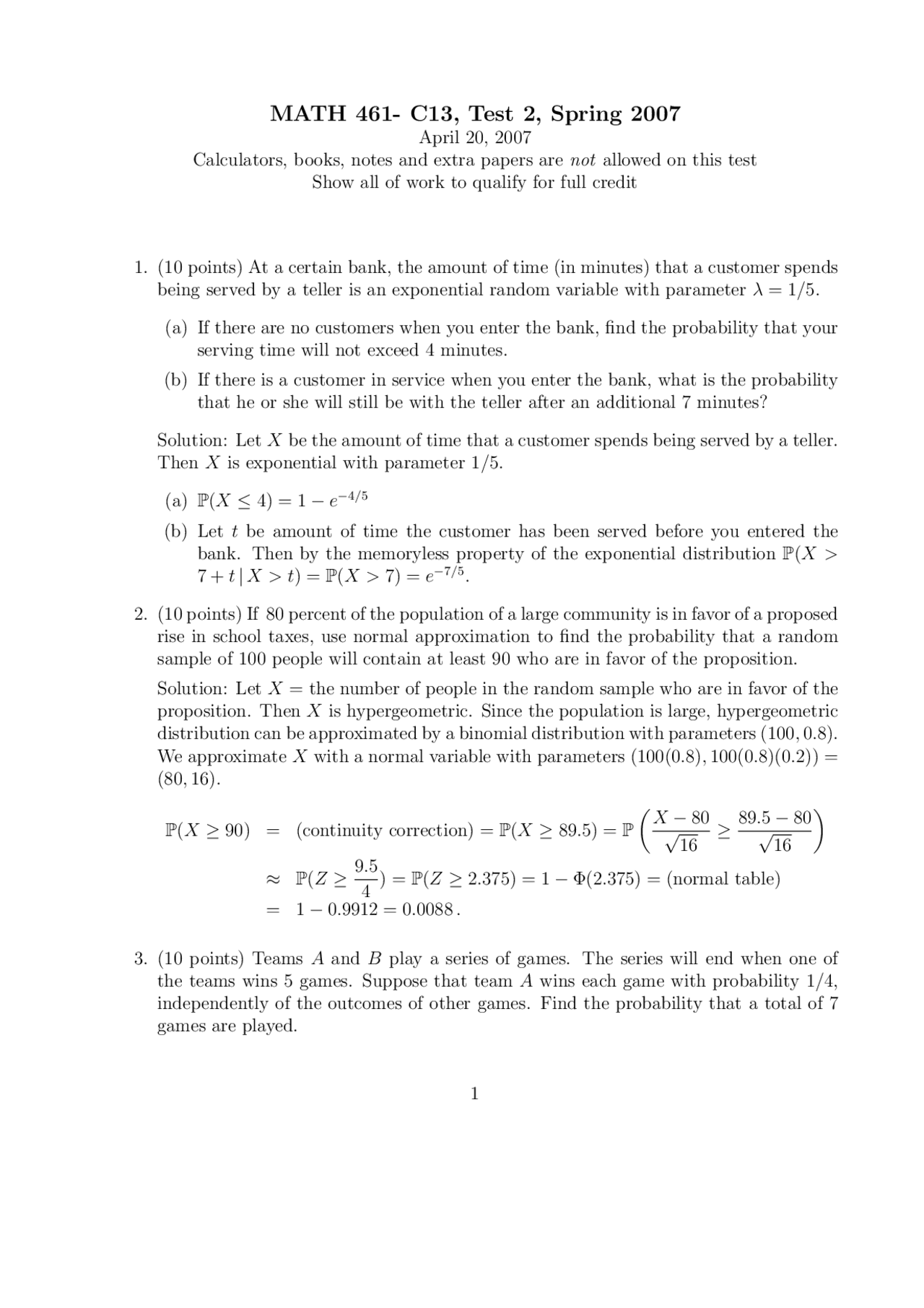 8 Solved Problems On Intervals Distribution Exam 2 Math 461 Docsity