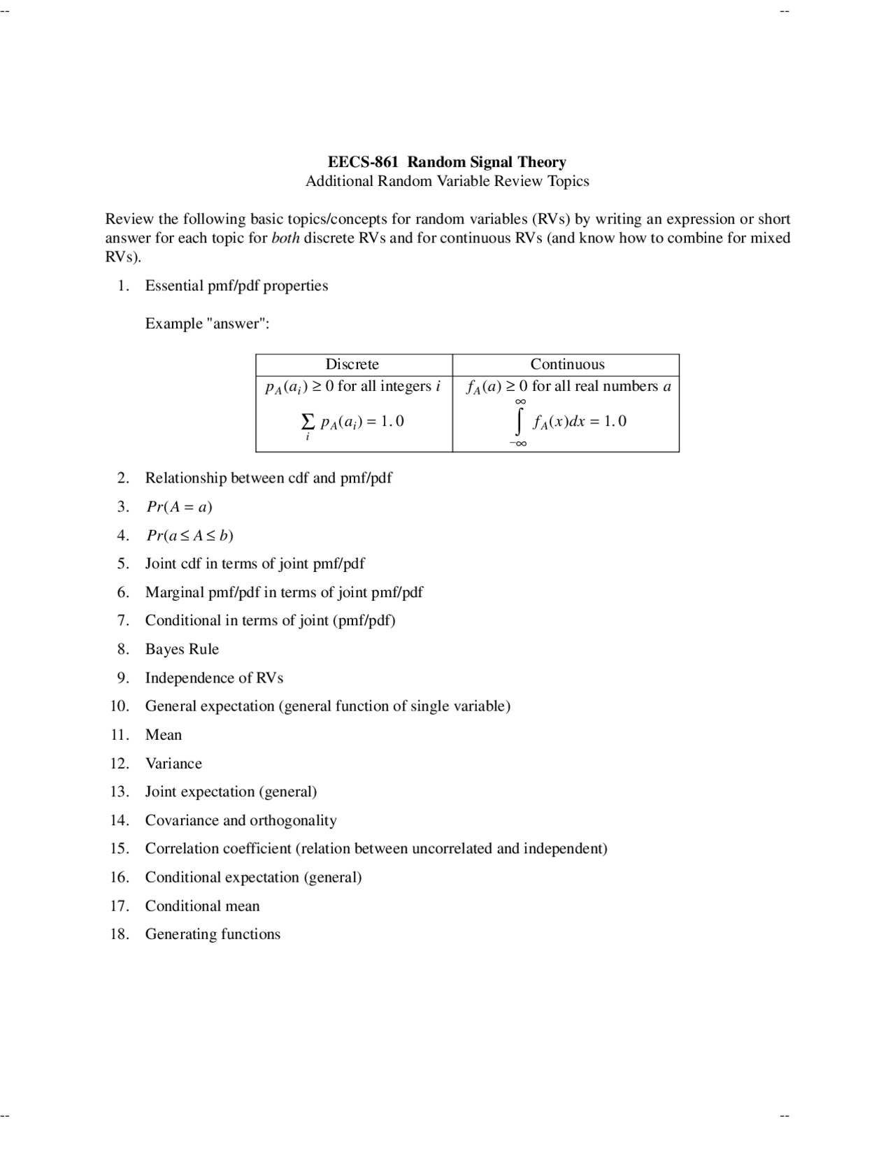 Additional Random Variable Review Topic Random Signals And Noise