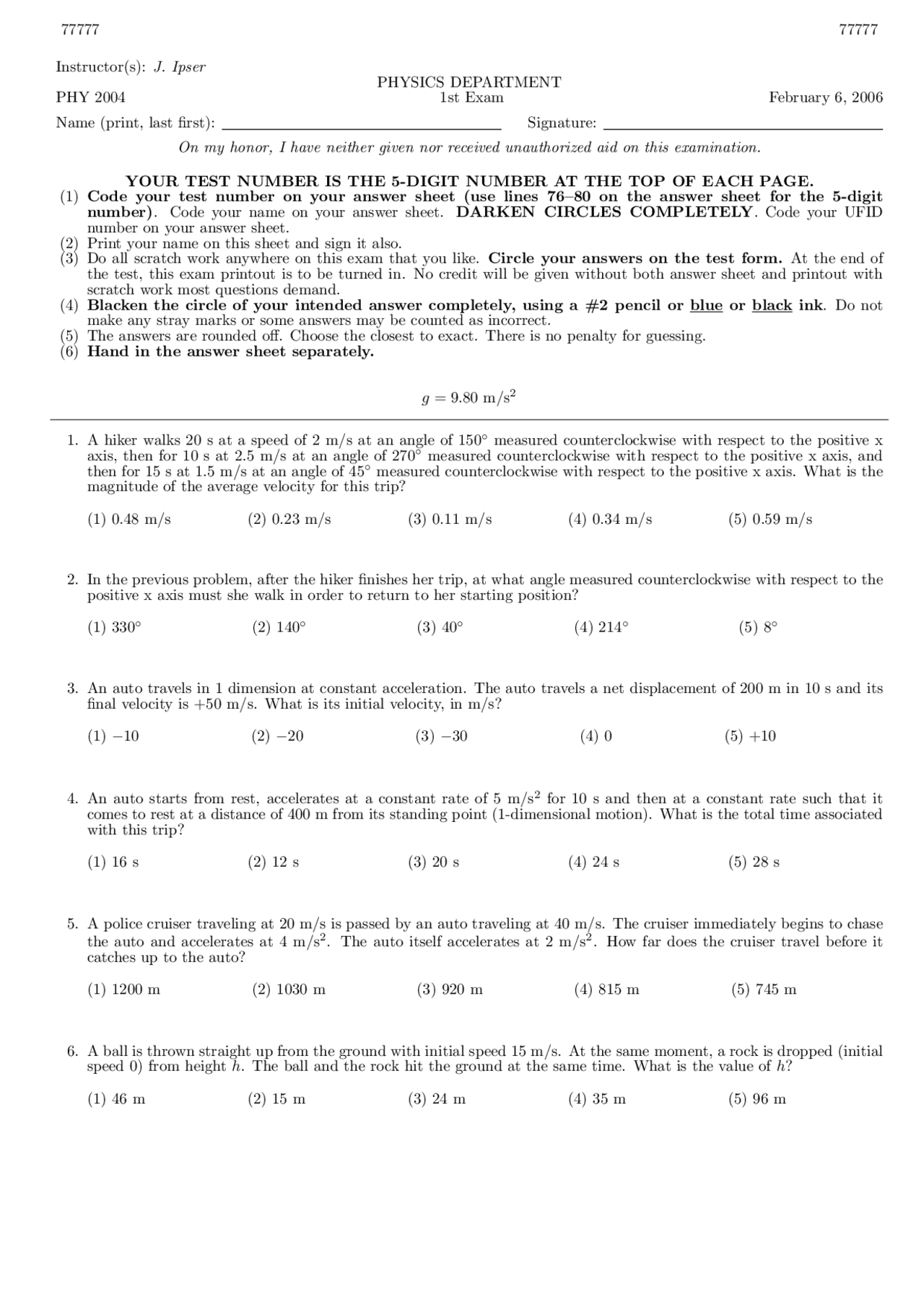 8 Mcqs Exam 1 Applied Physics Phy 2004 Docsity