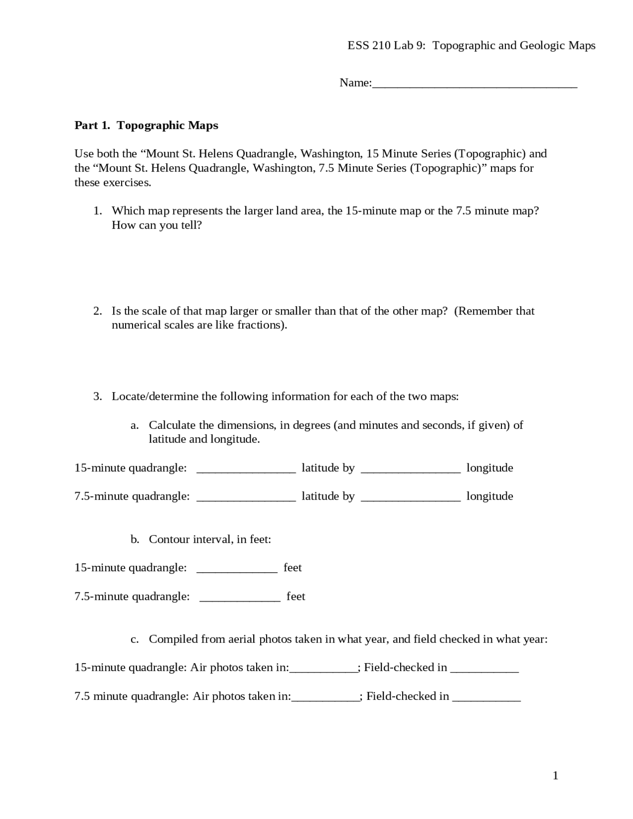 Topographic And Geologic Maps Lab 9 Ess 210 Docsity
