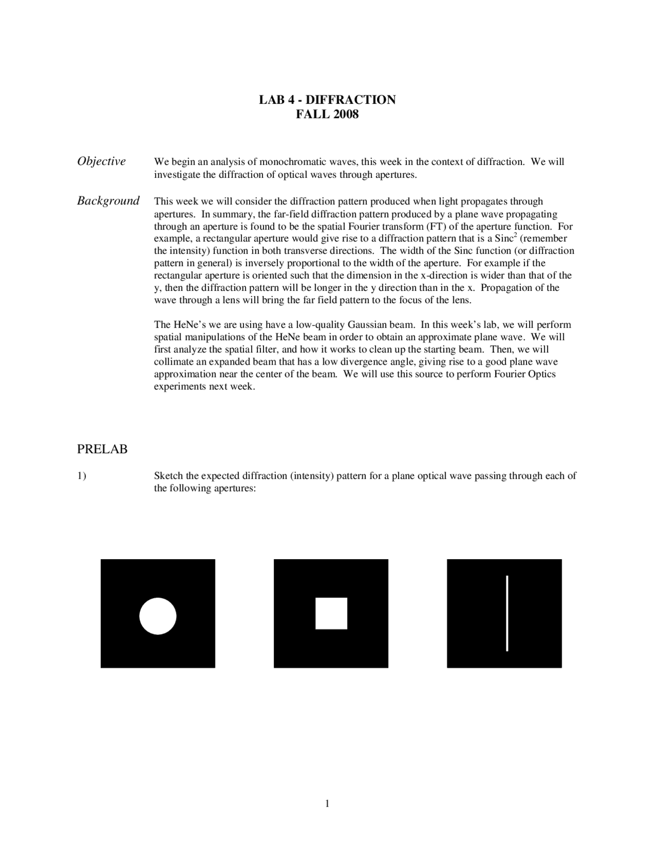 Diffraction Lab 4 Optical Imaging Ece 460 Docsity