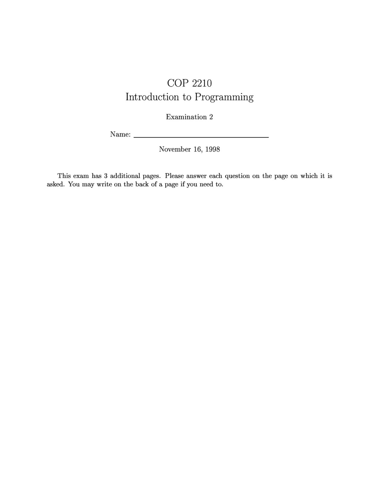 Exam 2 Introduction To Programming Cop 2210 Docsity