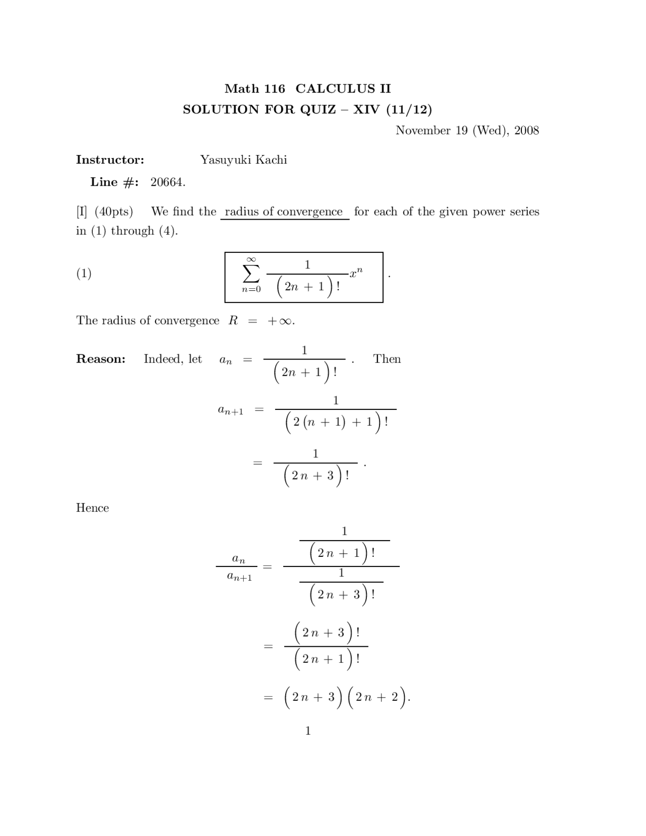 Quiz Xiv Questions With Solutions Vector Calculus Fall 2012 Math