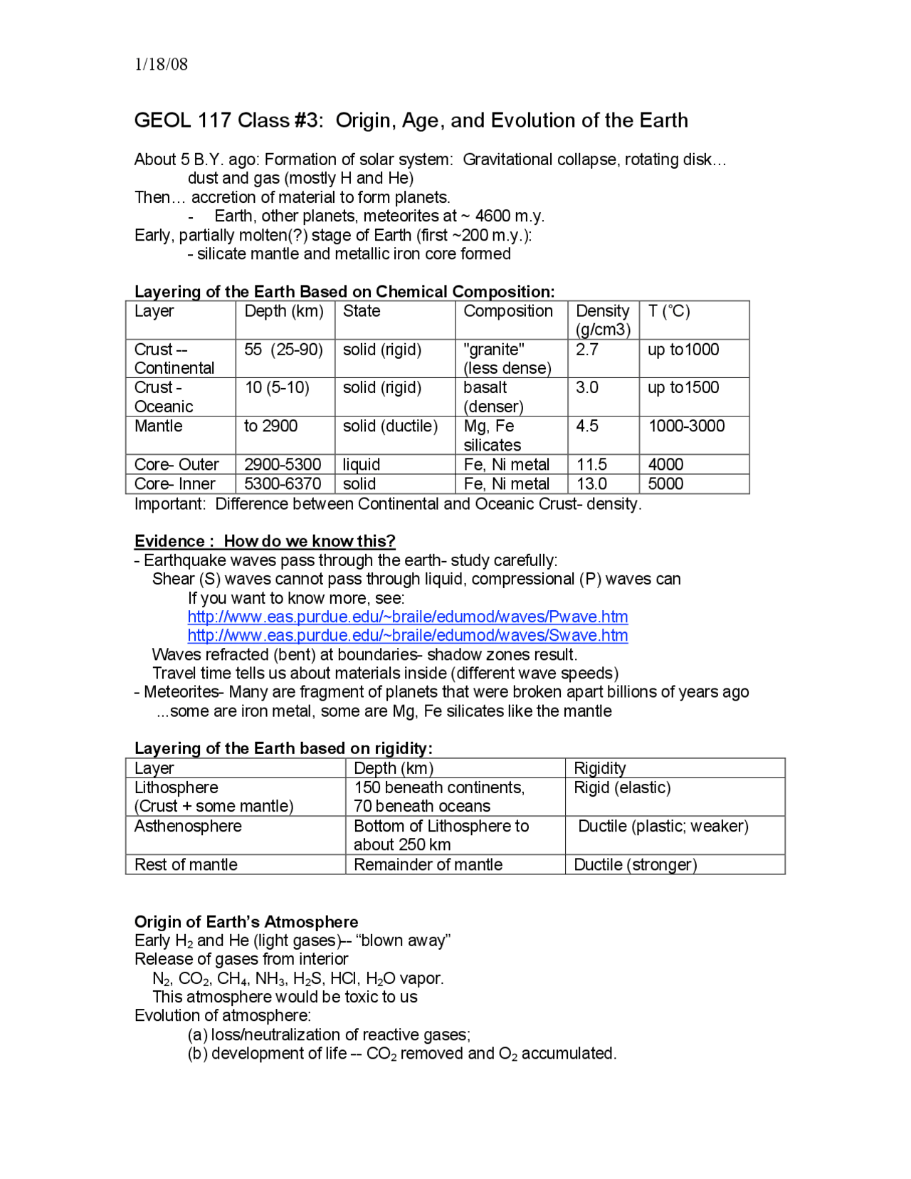 Origin Age And Evolution Of The Earth Lecture Notes Geol 117