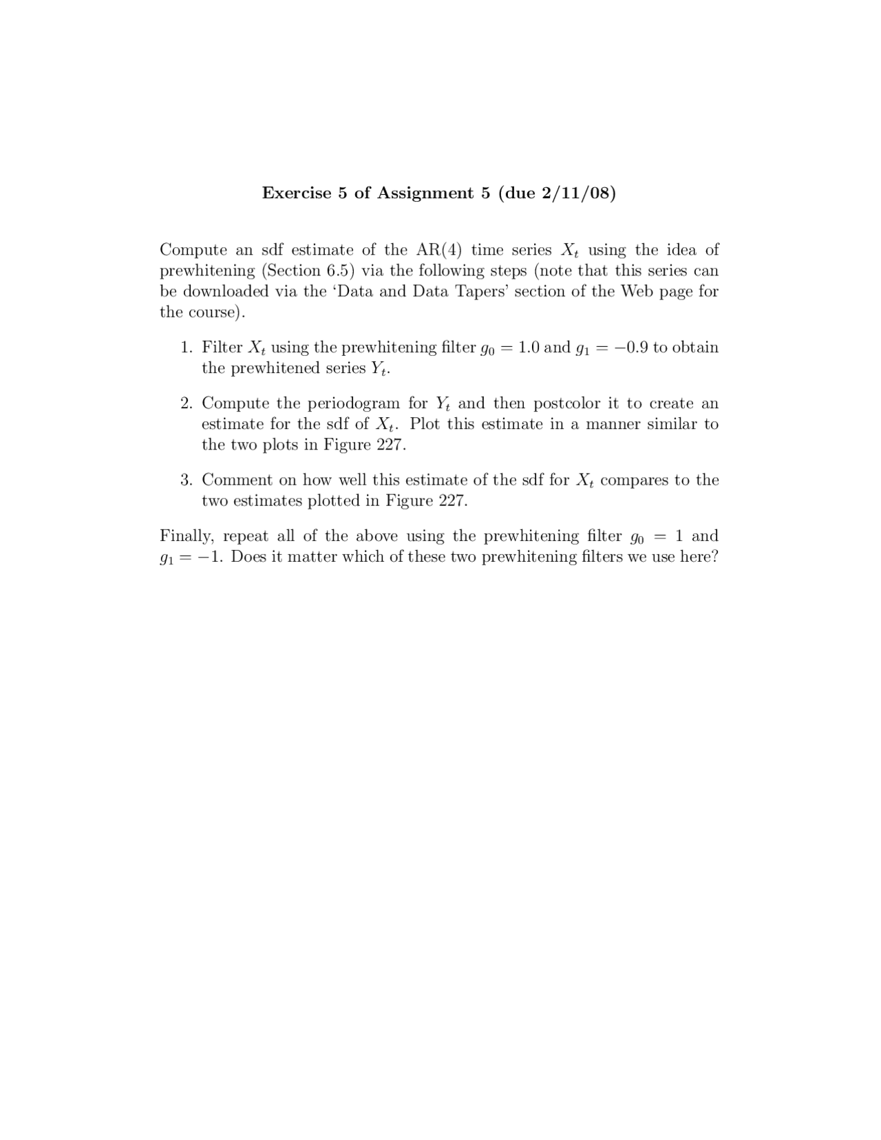 Questions For Assignment 5 Spectral Analysis Of Time Series Stat