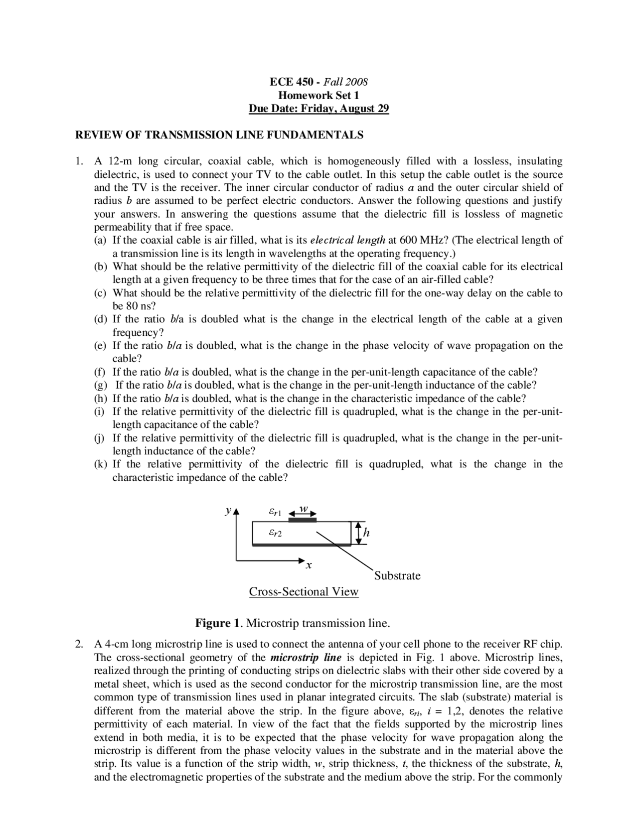 Review Of Transmission Line Fundamentals Assignment 1 Ece 450 Docsity