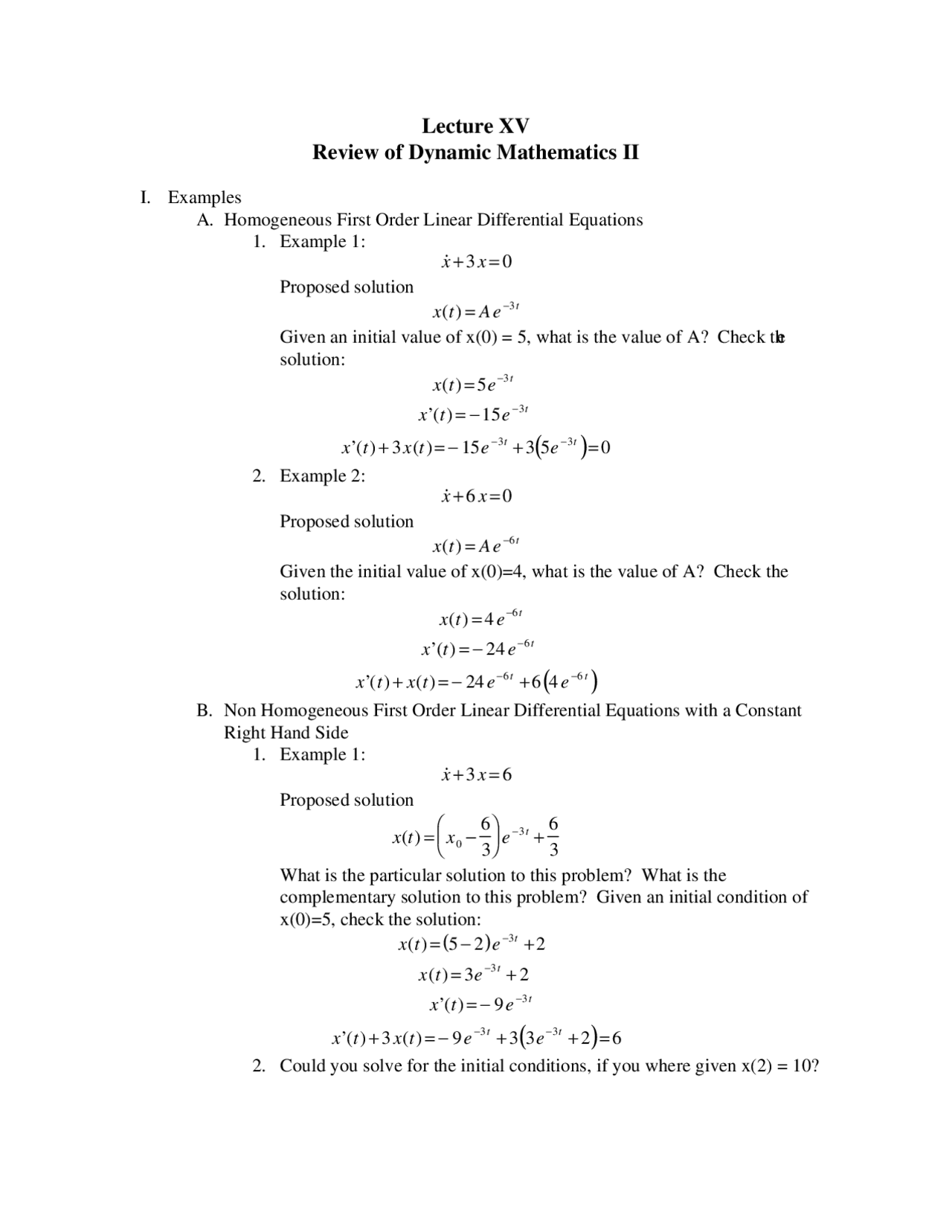 Review of Dynamics Mathematics II - Solved Questions | AEB 6533 - Docsity