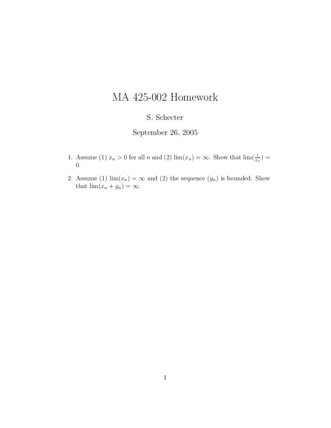 Mathematical Analysis I Assignment 2 Ma 425 Docsity