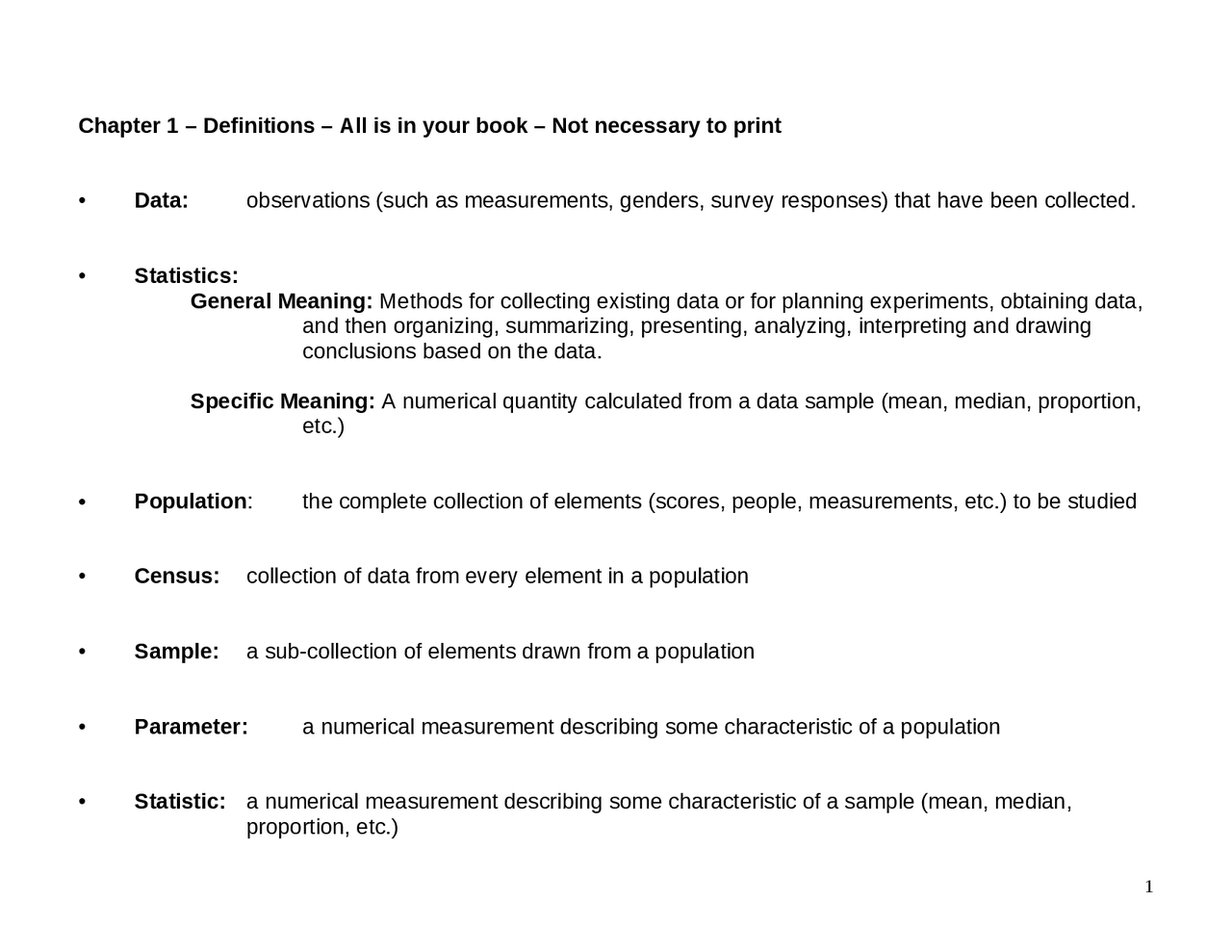Chapter 1 Definitions Elements Of Statistics Ma 116 Docsity