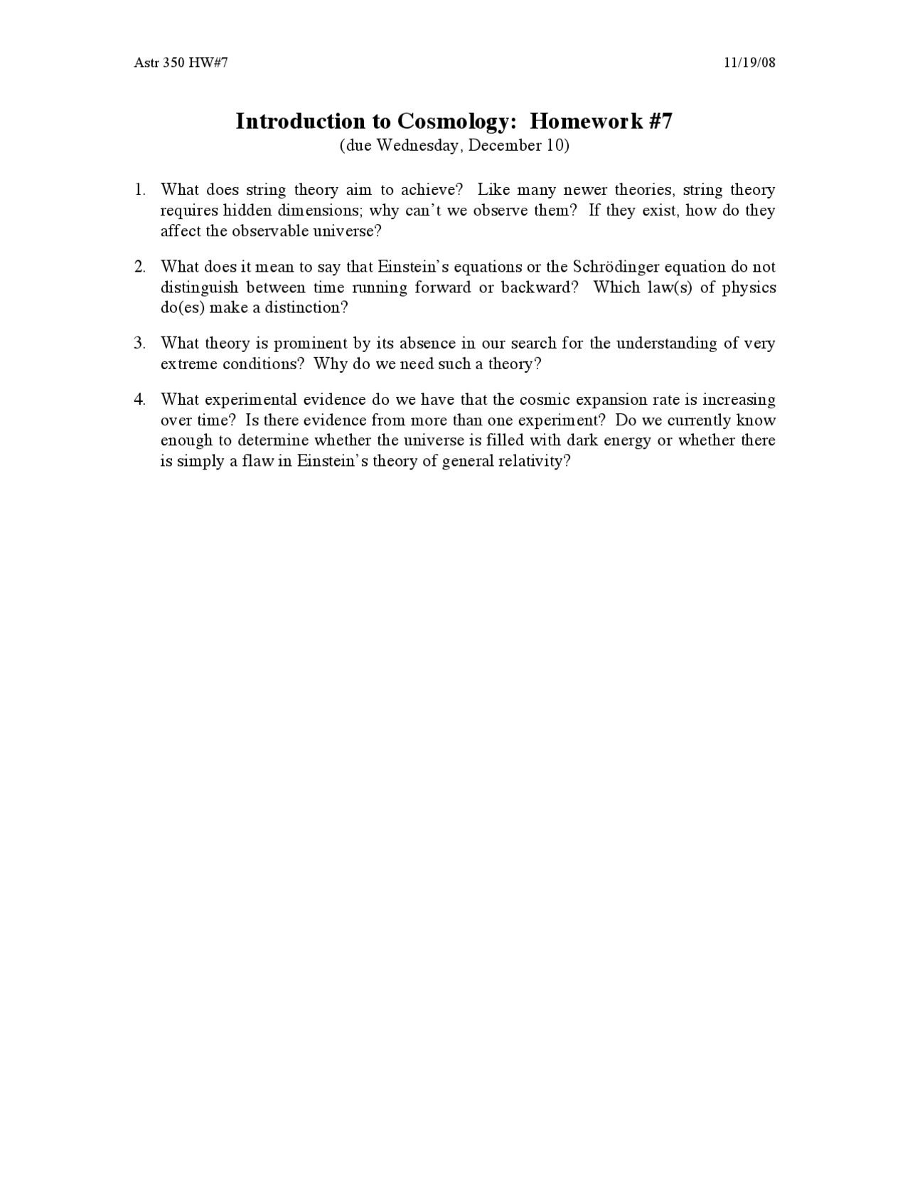 Homework 7 Introduction To Cosmology Astr 350 Docsity