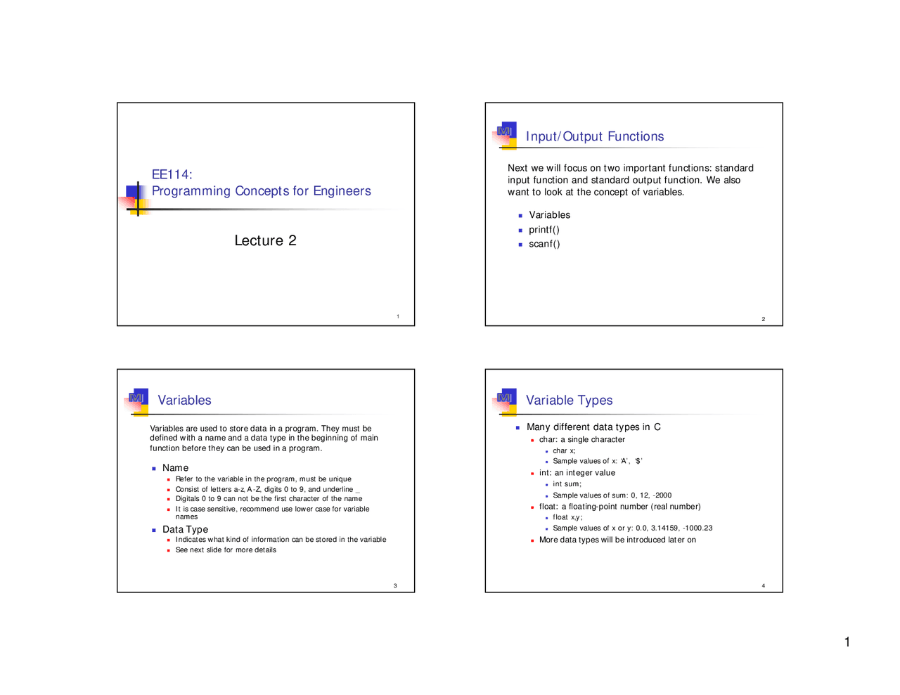Lecture Slides For Input And Output Functions Ee 114l Docsity