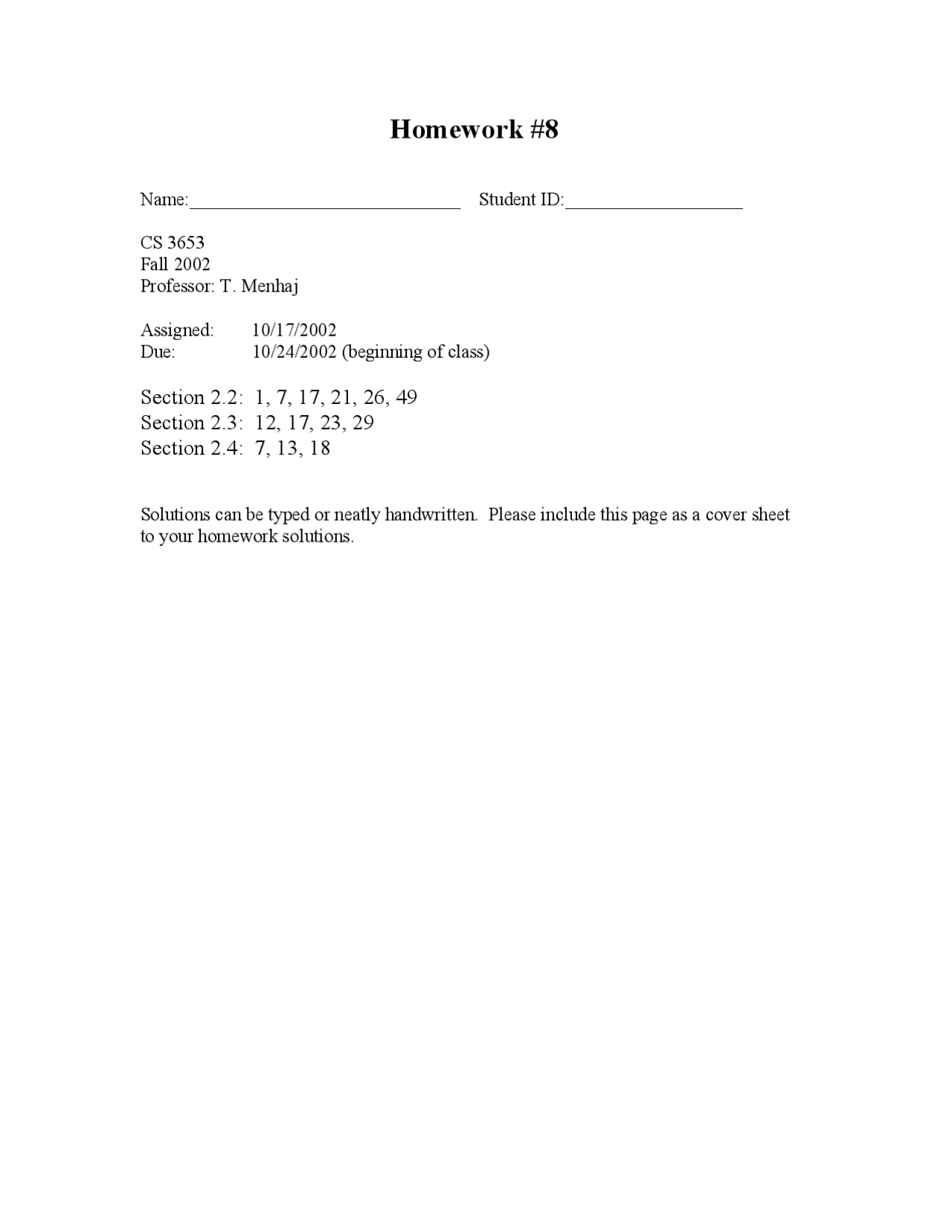 Discrete Mathematics For Computer Science Homework 8 Cs 3653 Docsity