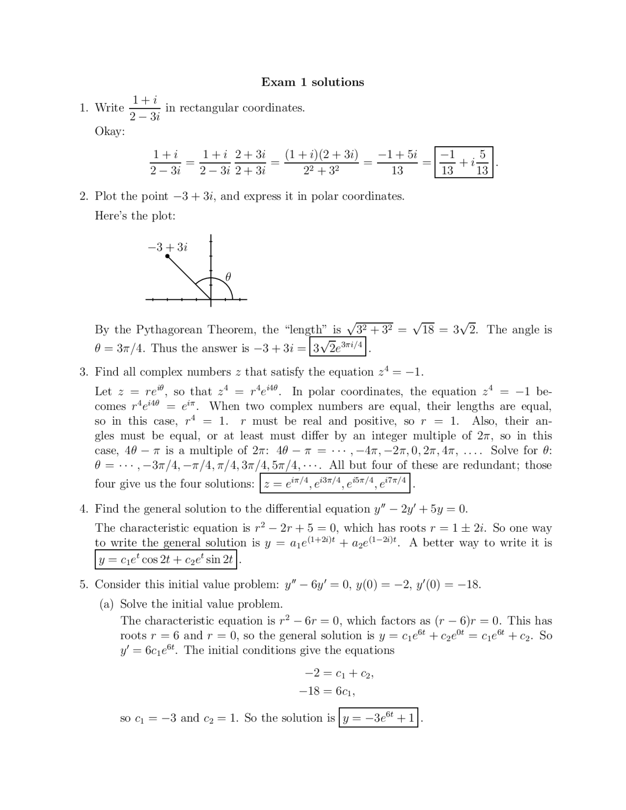 10 Questions with Solutions on Differential Equations - Examination 1 ...