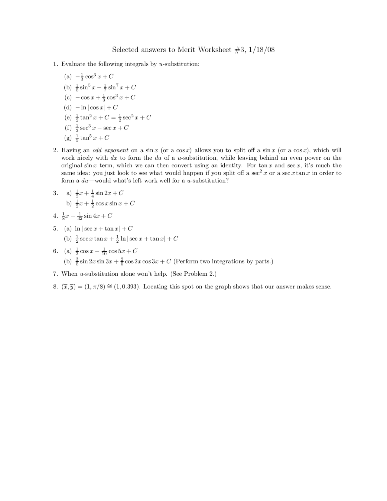 Answers To Merit Worksheet 3 Calculus Ii Math 231 Docsity
