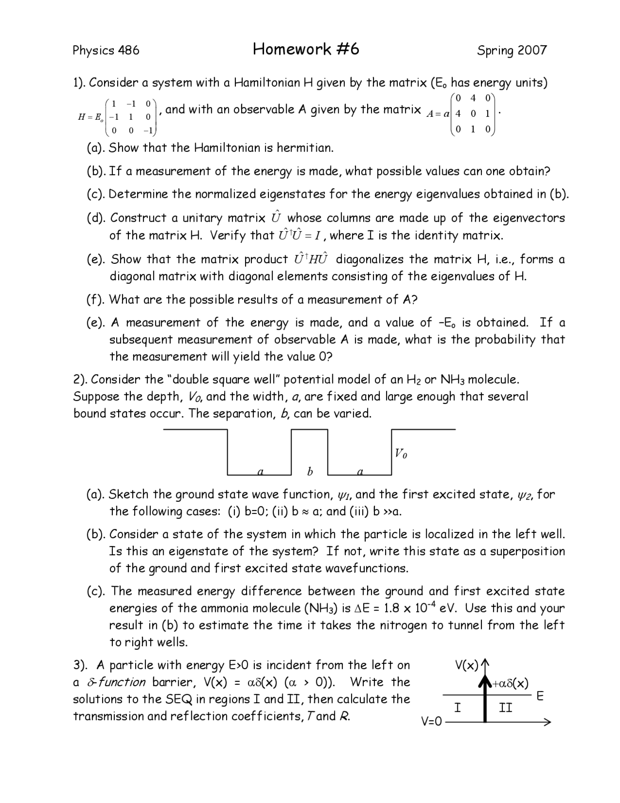 Unsolved Questions On Quantum Physics I Homework 6 Phys 486 Docsity