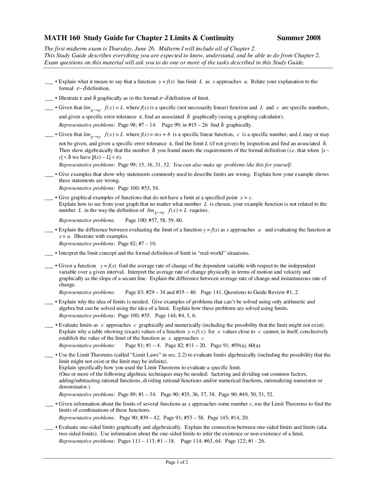 Limits And Continuity Chapter 2 Calculus For Physical Scientists I