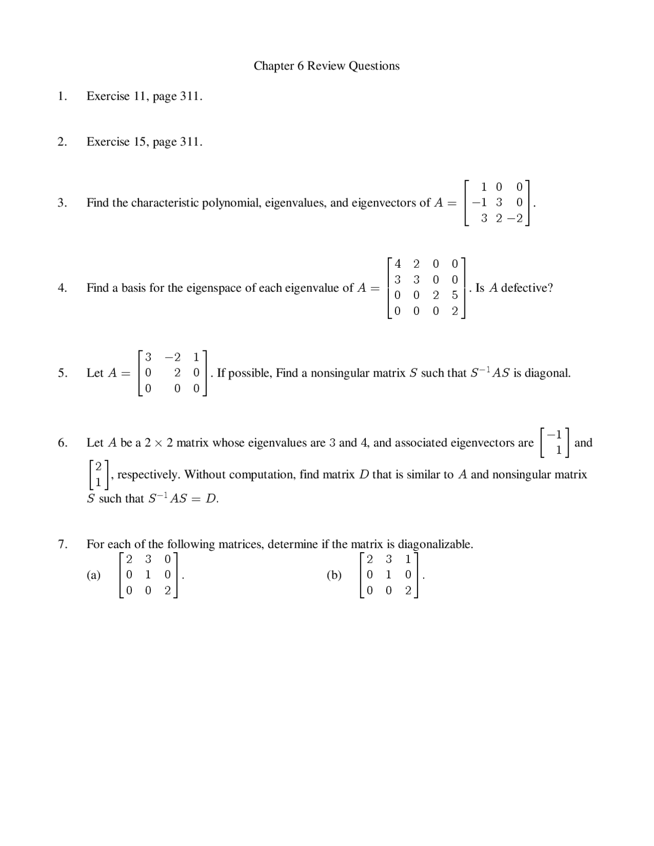 Introduction To Linear Algebra Review Questions Ma 405 Docsity