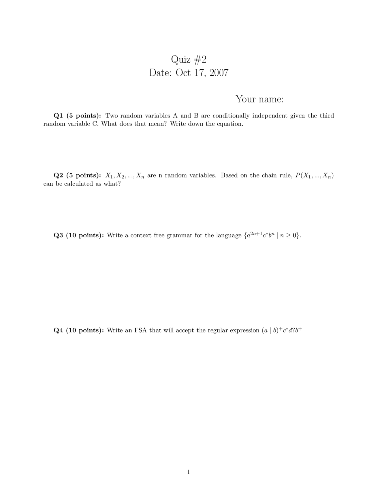 5 Questions For Quiz 2 Shallow Natural Language Processing Ling 570