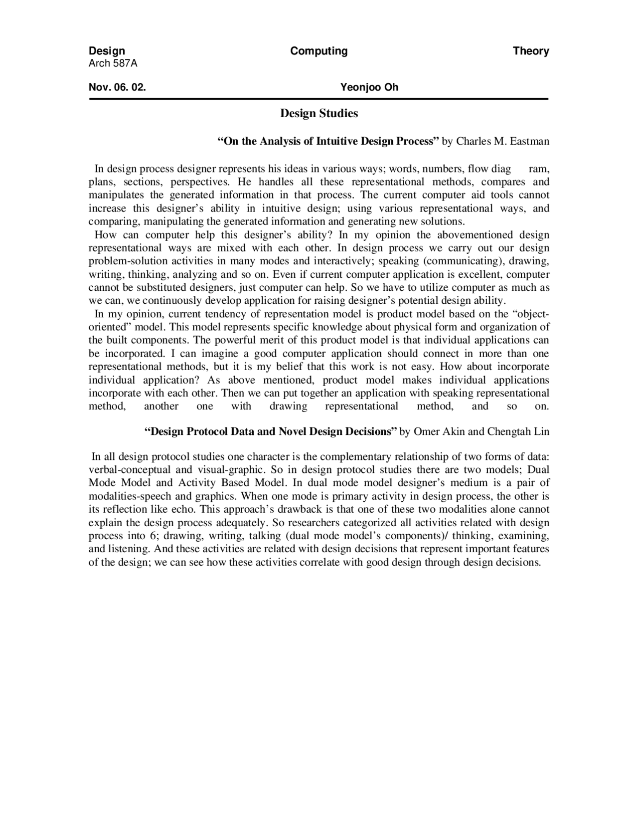 Notes On The Analysis Of Intuitive Design Process Arch 587 Docsity