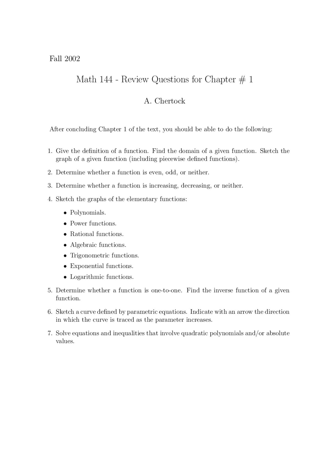 Review Questions For Calculus I Ma 141 Docsity