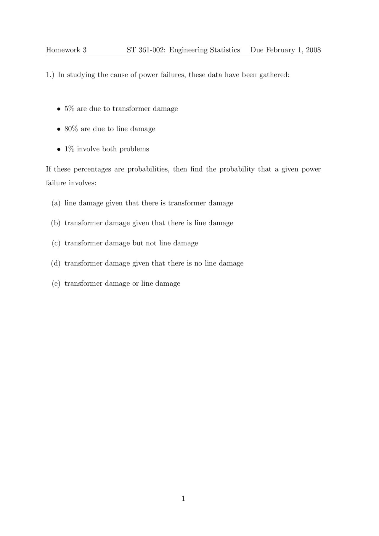 Homework 3 Introduction To Statistics For Engineers St 361 Docsity